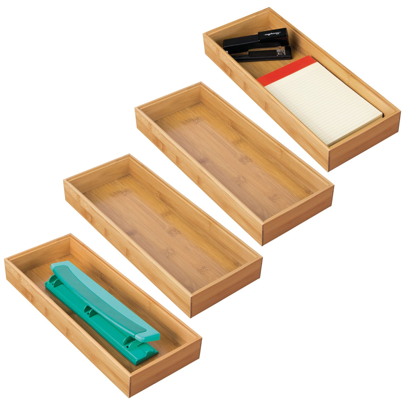 mDesign Wooden Bamboo Office Drawer Organizer Box Tray - 4 Pack ...