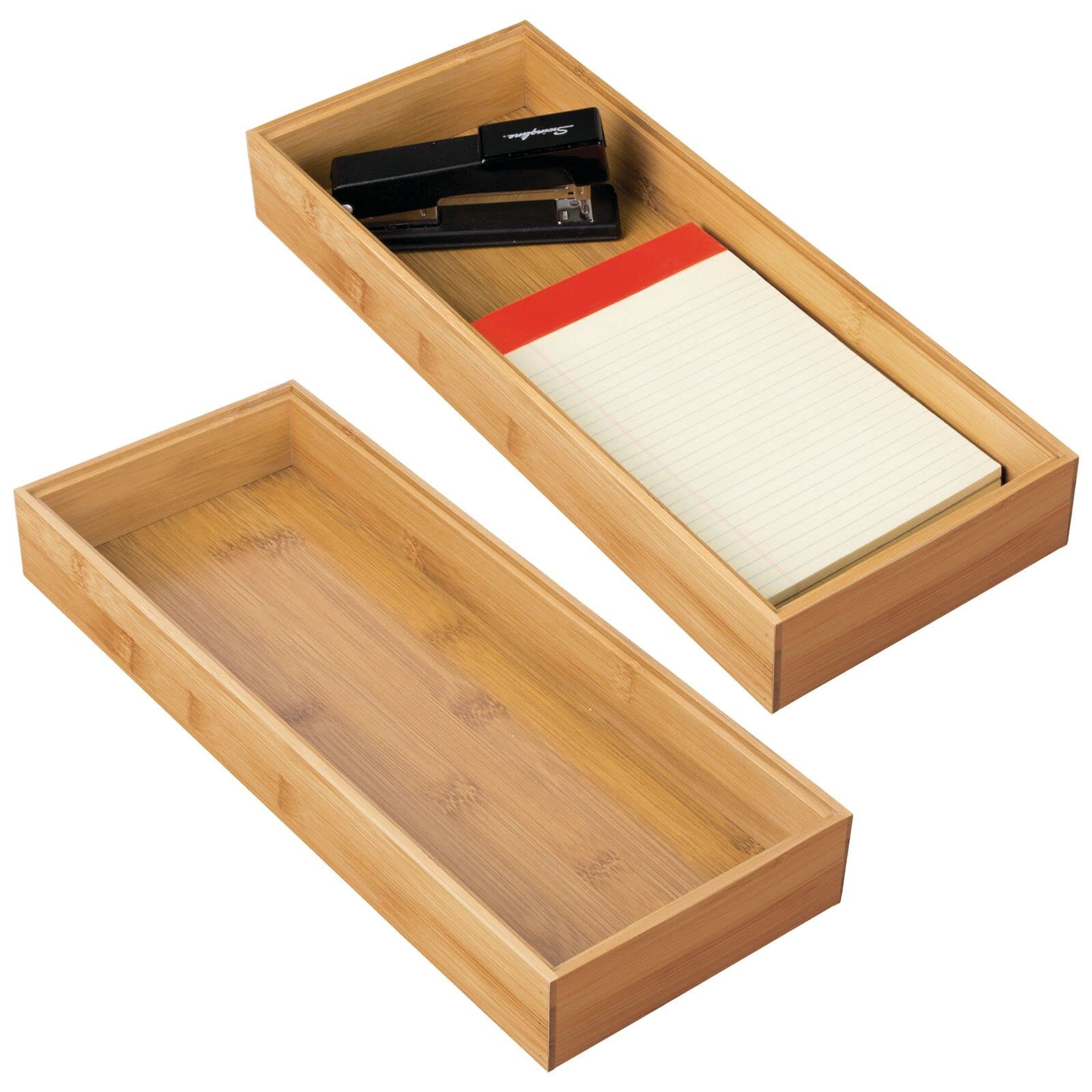 mDesign Wooden Bamboo Office Drawer Organizer Box Tray, Stackable ...