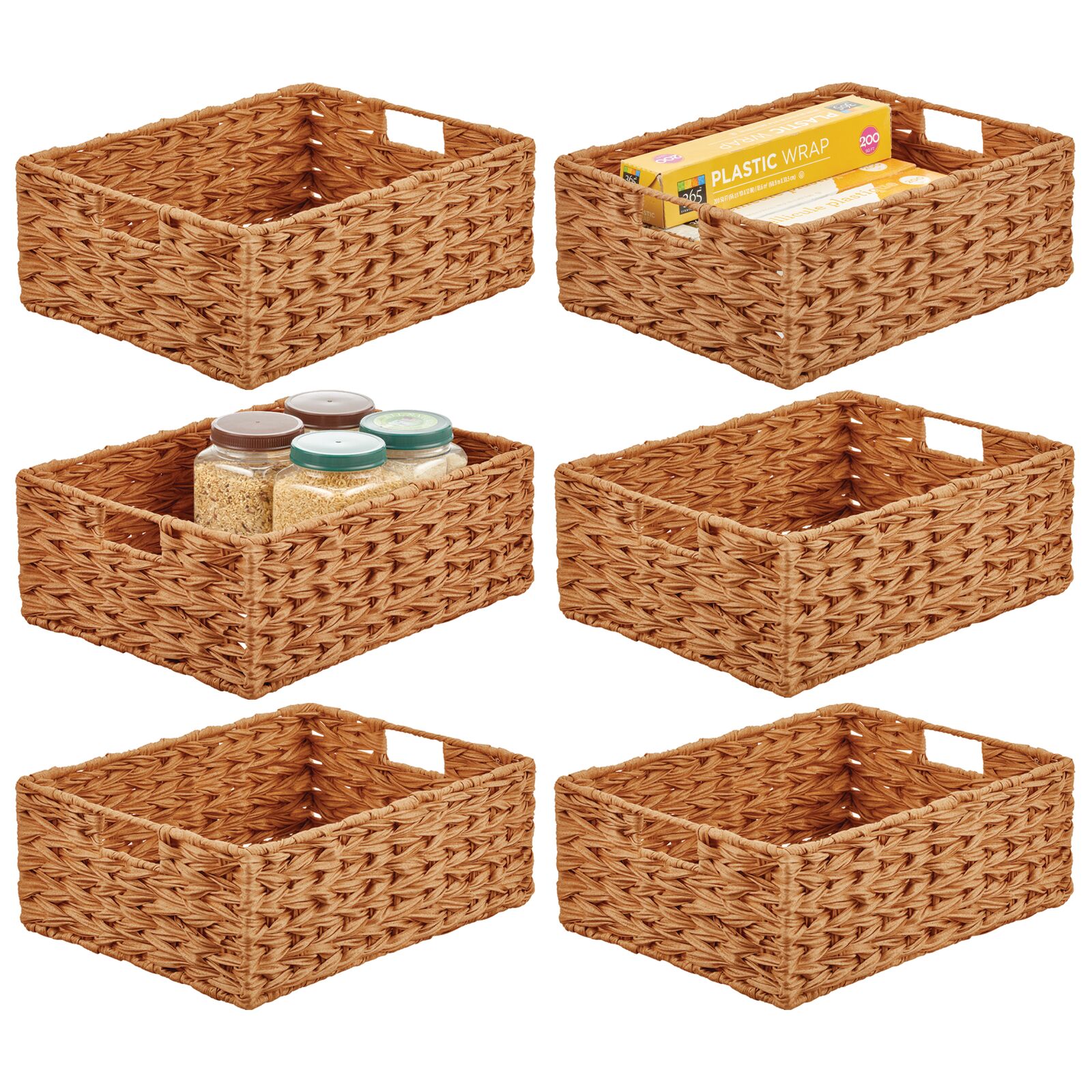 mDesign Woven Farmhouse Kitchen Pantry Food Storage Basket Box, 6 Pack ...