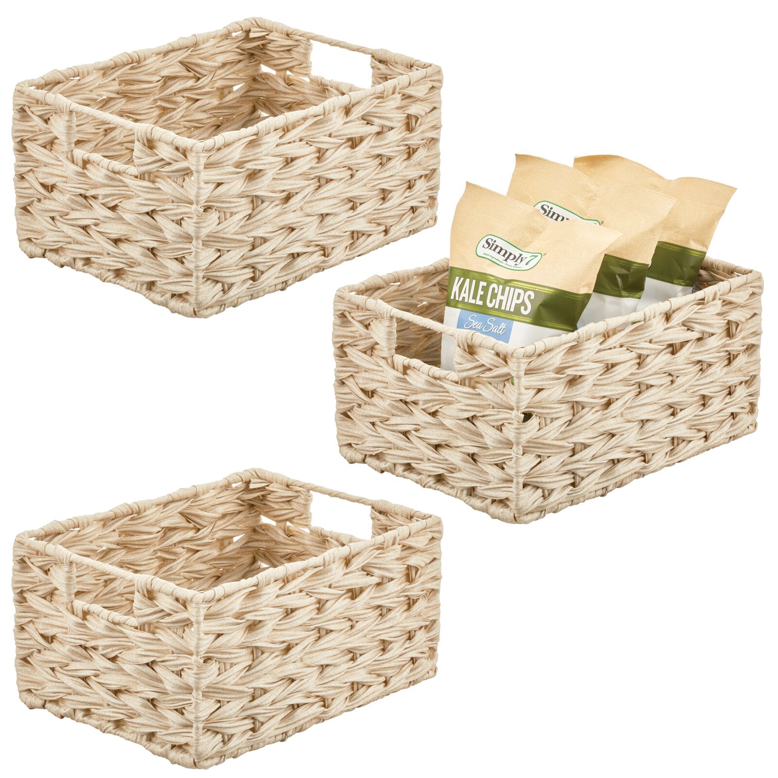 mDesign Woven Farmhouse Kitchen Pantry Storage Basket Box, 3 Pack ...