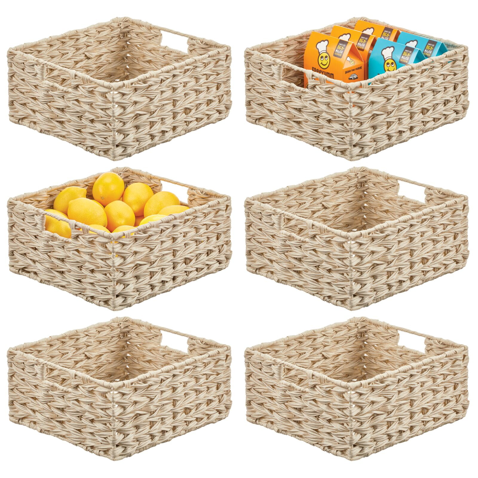 mDesign Woven Farmhouse Kitchen Pantry Storage Basket Box, 6 Pack ...