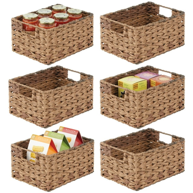mDesign Woven Farmhouse 6 Pack Kitchen Set, Plastic Pantry Food & Snack ...