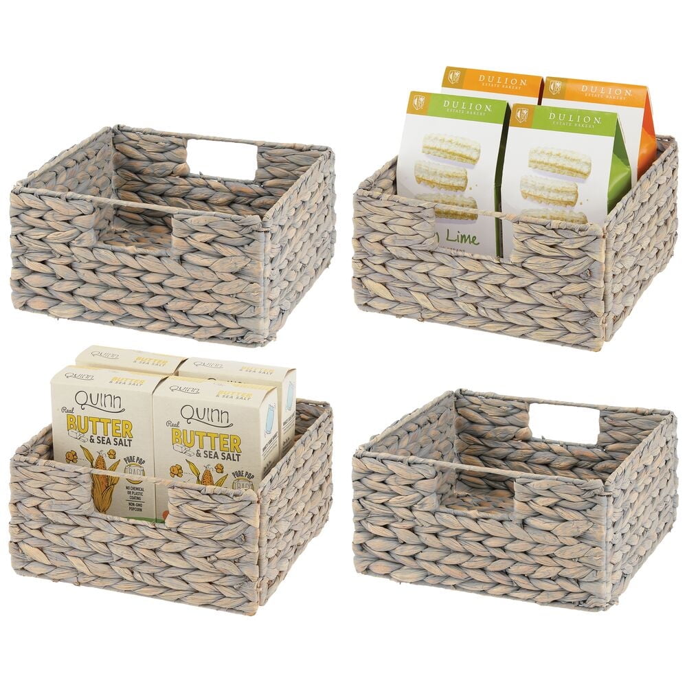 mDesign Woven Hyacinth Kitchen Basket Organizer with Handles - 4 Pack ...