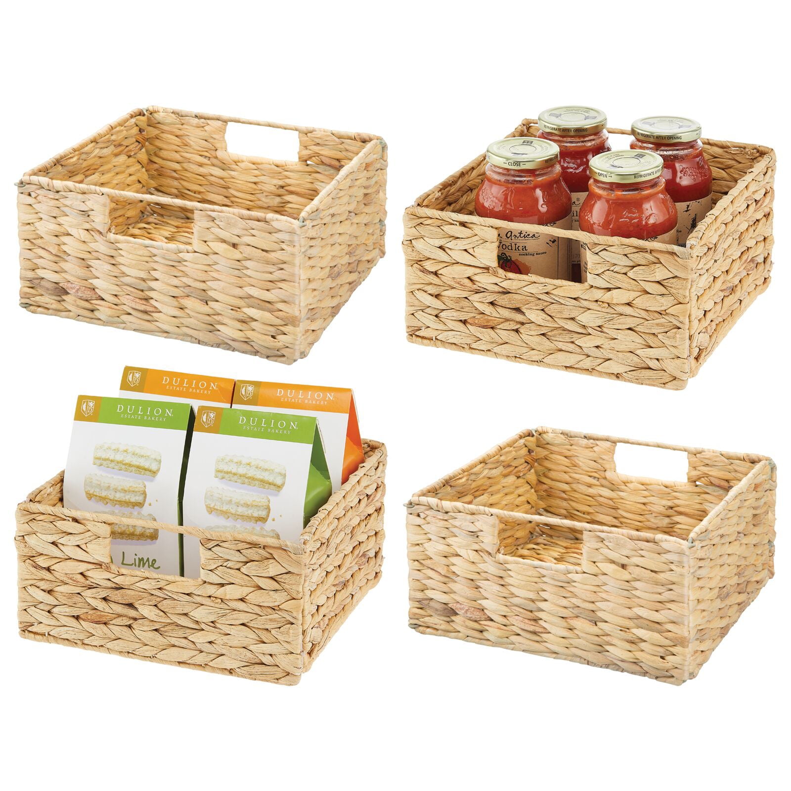 mDesign Woven Hyacinth Kitchen Basket Organizer with Handles - 4 Pack ...