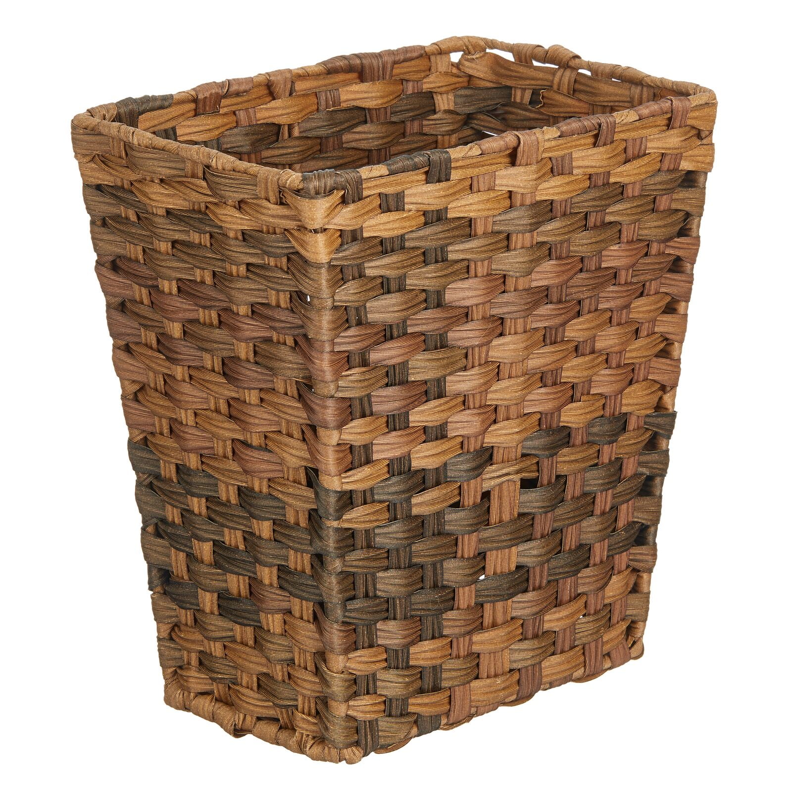 mDesign Woven Rectangle Decorative Garbage Wastebasket Trash Bin, Brown ...