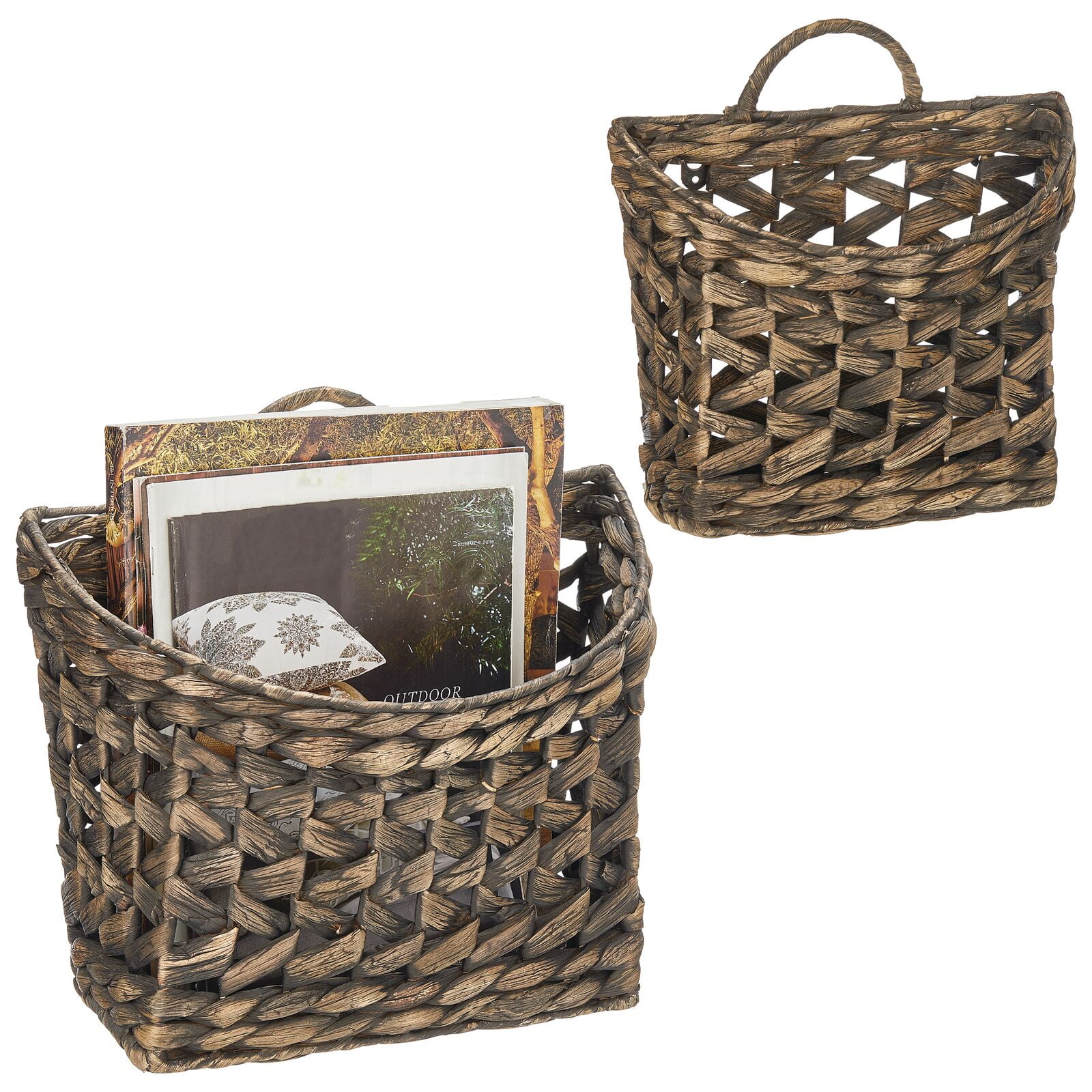 mDesign Woven Water Hyacinth Hanging Wall Storage Basket - Set of 2 ...