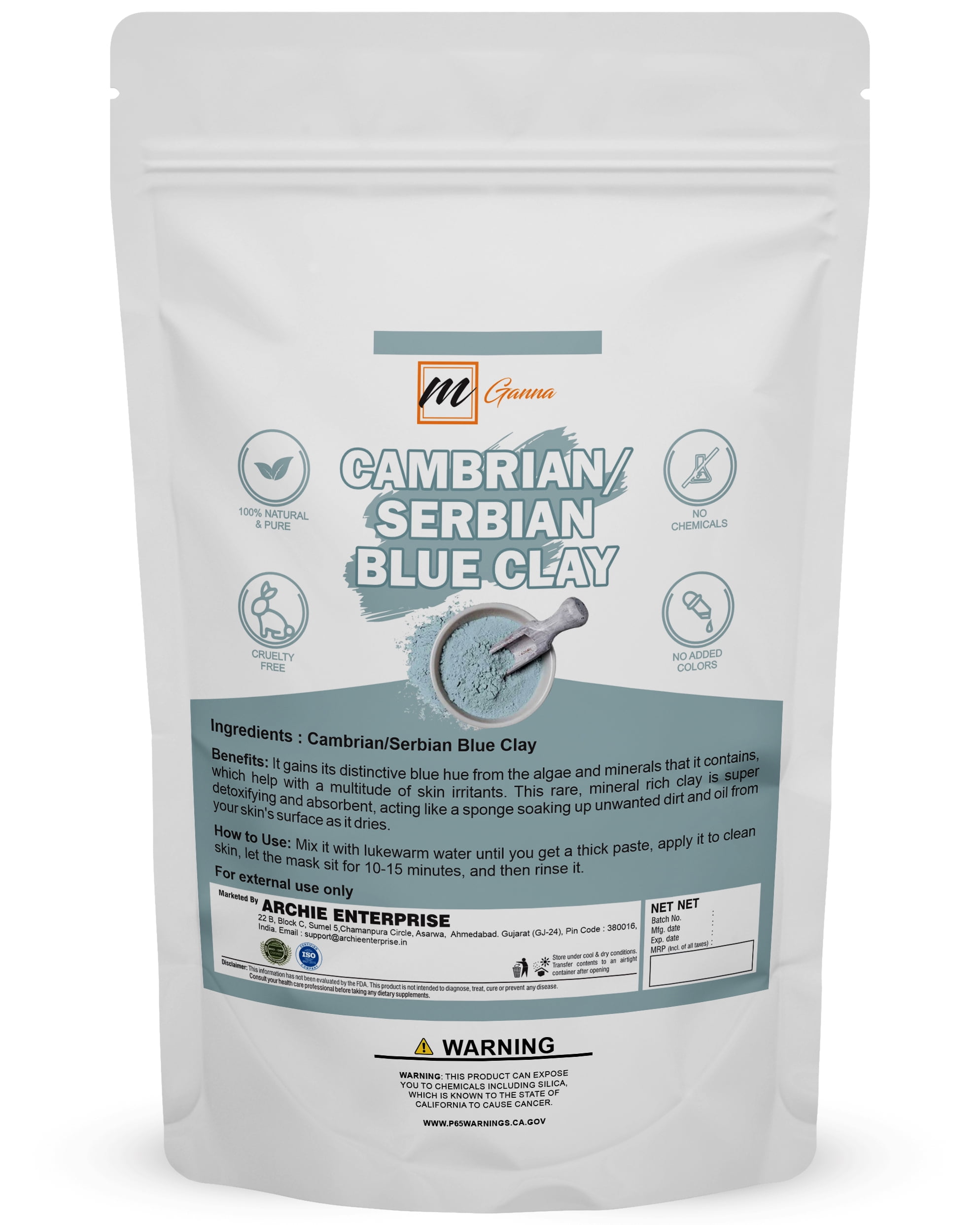 mGanna 100% Natural Cambrian/Serbian Blue Clay for Facial Masks, Creams ...