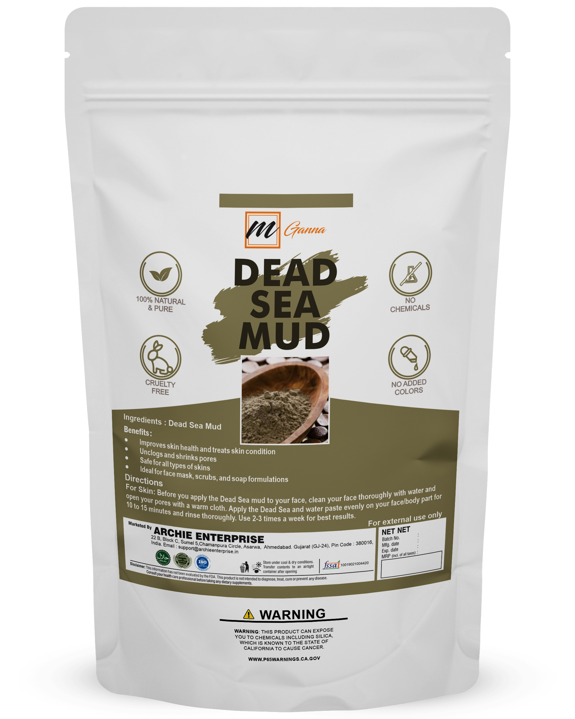 mGanna 100% Natural Cambrian/Serbian Blue Clay for Facial Masks, Creams ...