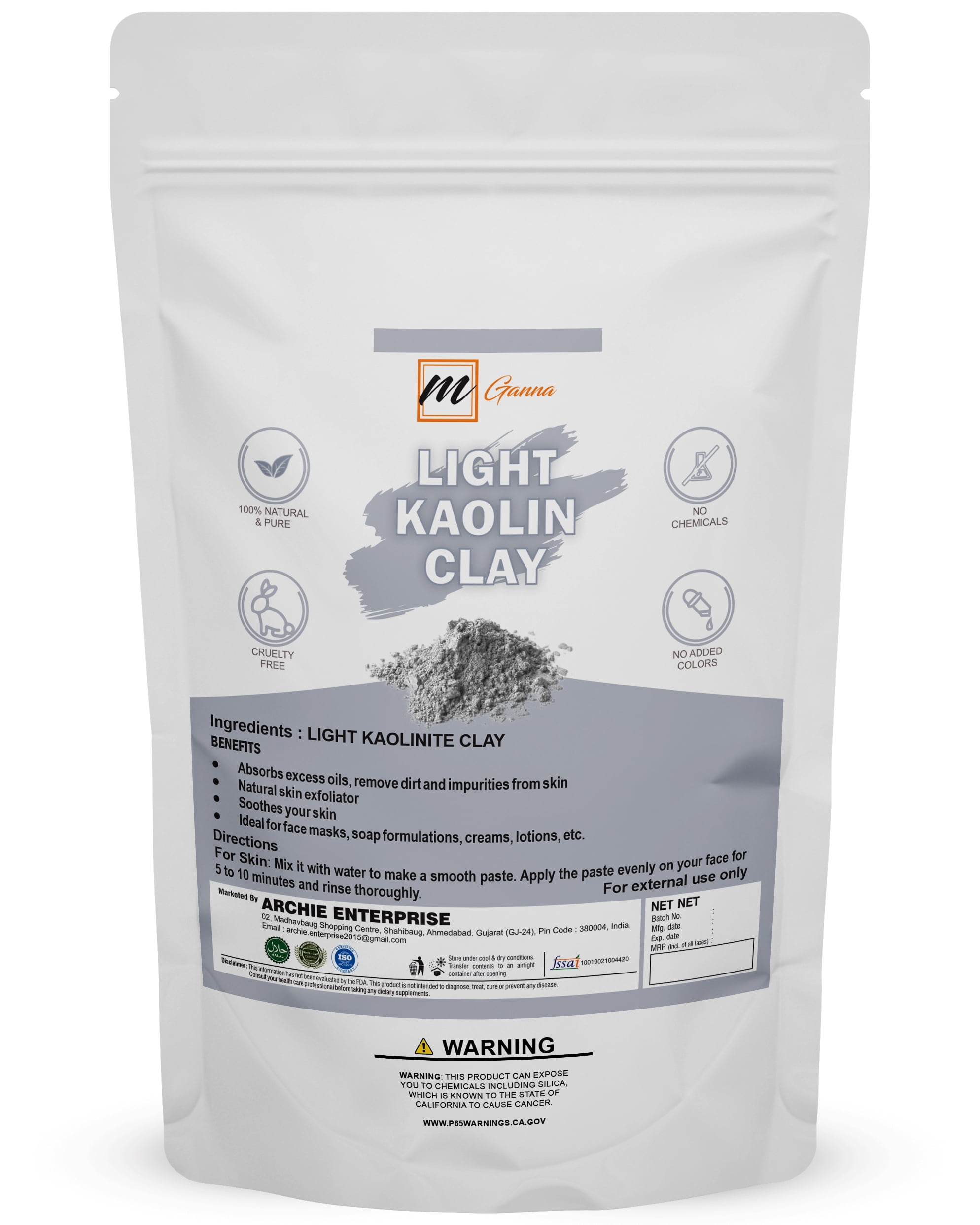 mGanna 100% Natural Light Kaolin Clay Powder (1 Pound) for Facial Masks ...