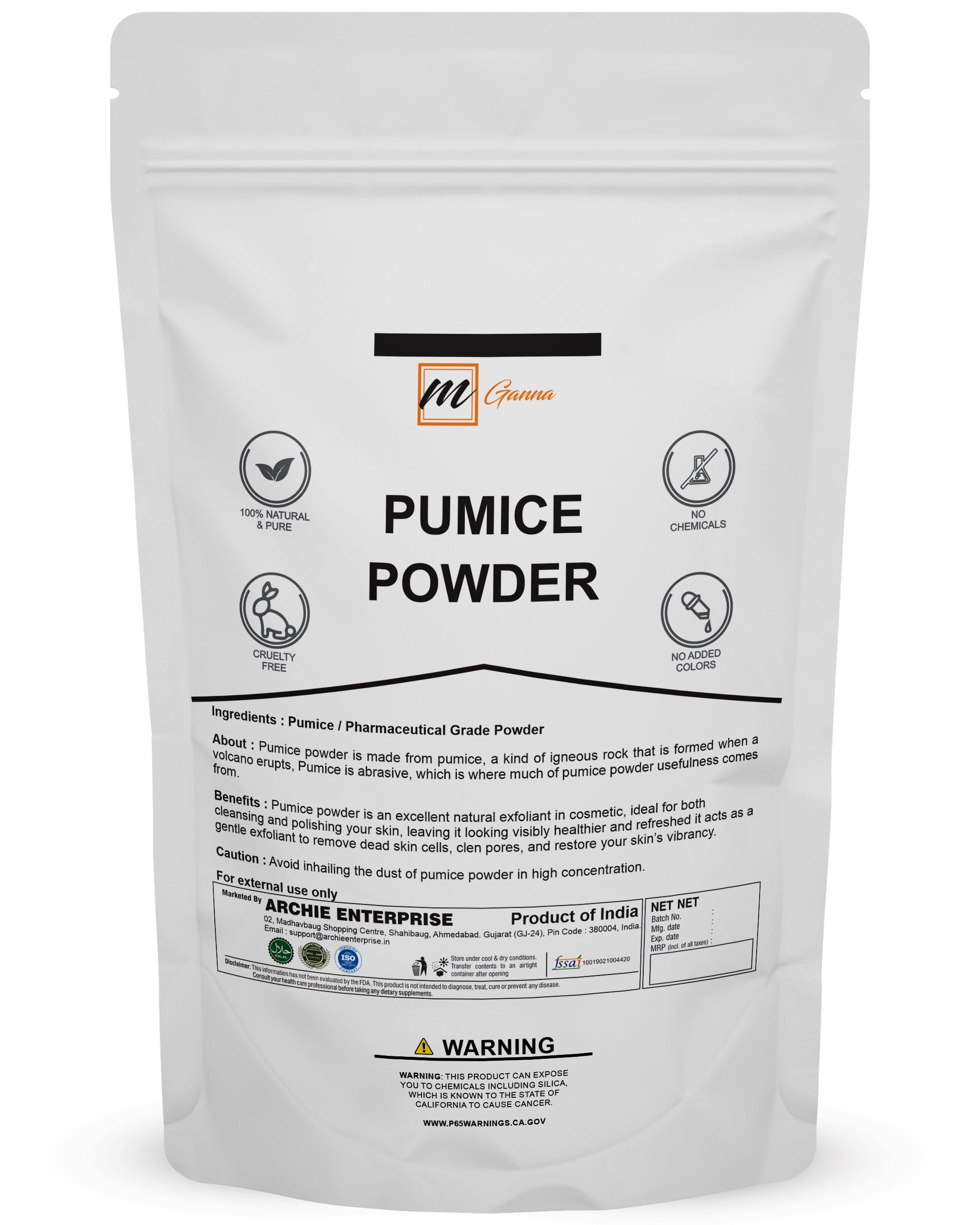 mGanna 100% Natural Pumice Powder for Facial Masks, Skin Exfoliation ...