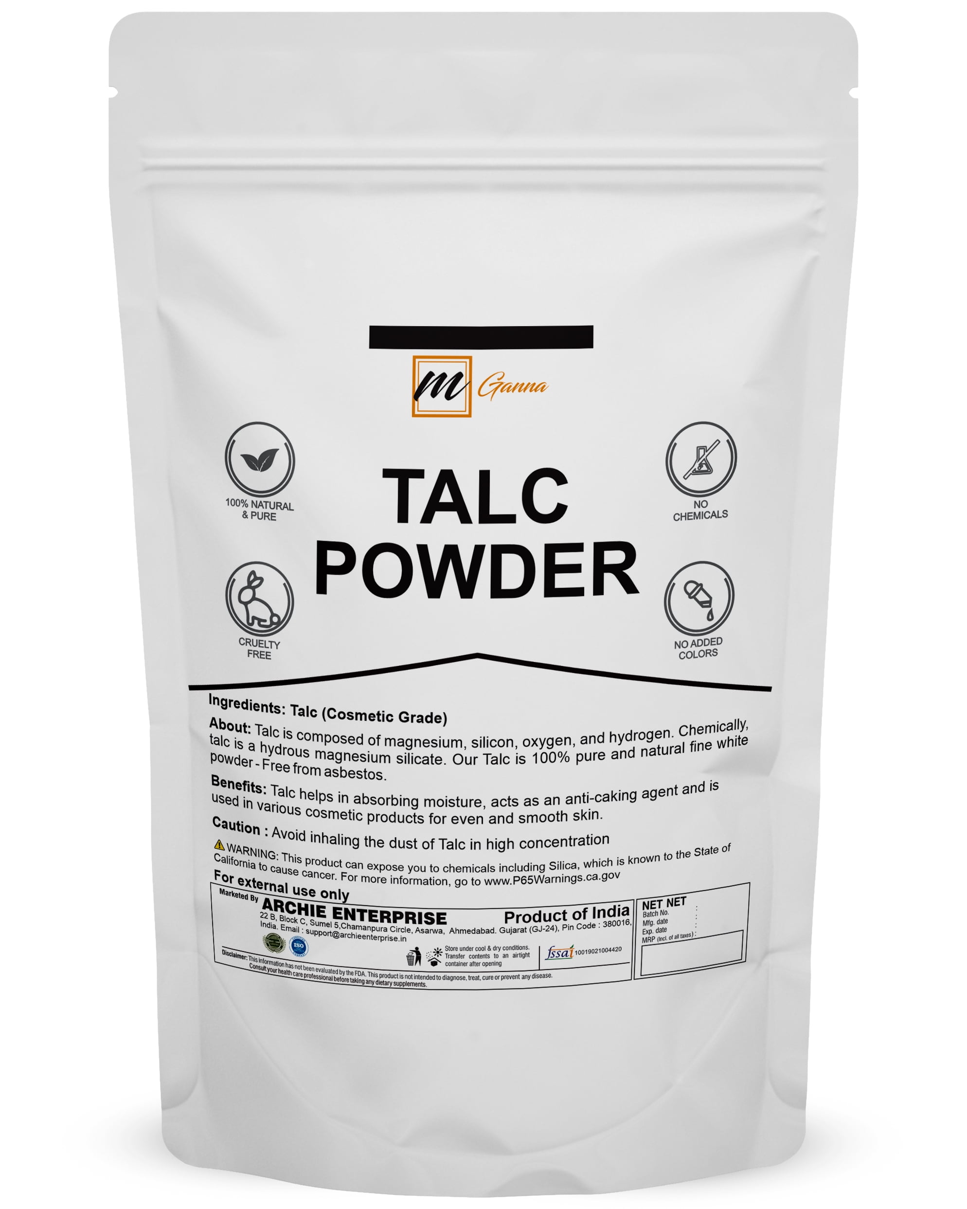 mGanna 100% Natural Talc Powder for Facial Make-up and Cosmetic ...