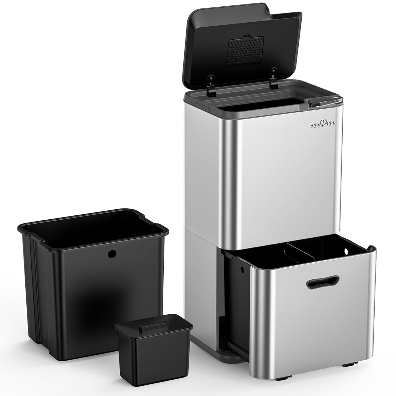 mVm 16 Gal Stainless Steel Trash Can Kitchen, Dual Compartment (8.5Gal ...