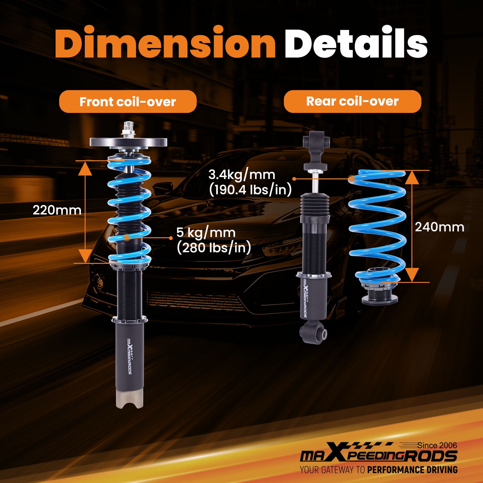 maXpeedingrods Coilover for Volvo 740 RWD 1985-1992, for Volvo 940 RWD 1991-1998, 24 Levels ...