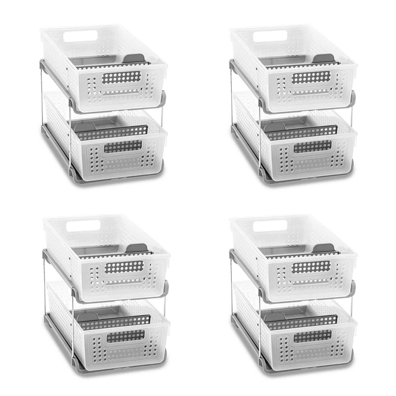 madesmart 4 pack of 2-Tier Organizers, Frost, Slide-Out Storage Bins ...