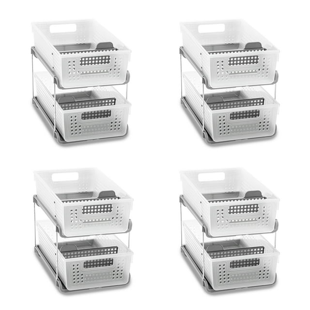 madesmart 4 pack of 2-Tier Organizers, Frost, Slide-Out Storage Bins ...