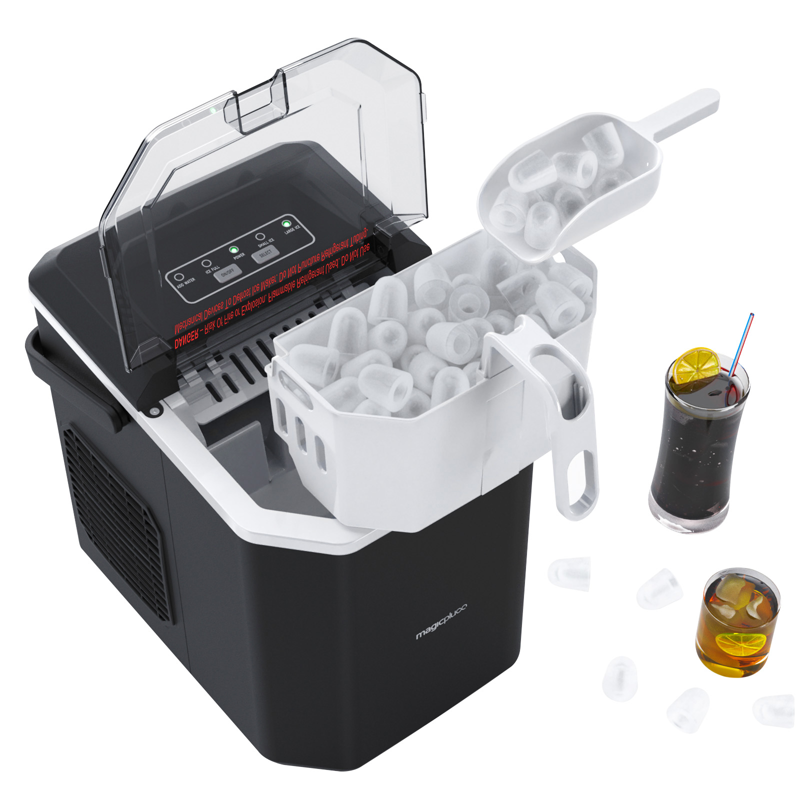 Ice Maker Machine with Scoop & Basket, Portable Self-Clean Ice Machine ...