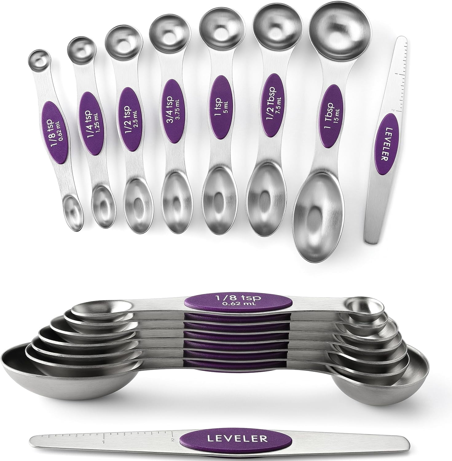 **magnetic measuring spoons set, dual sided, stainless steel, fits in ...