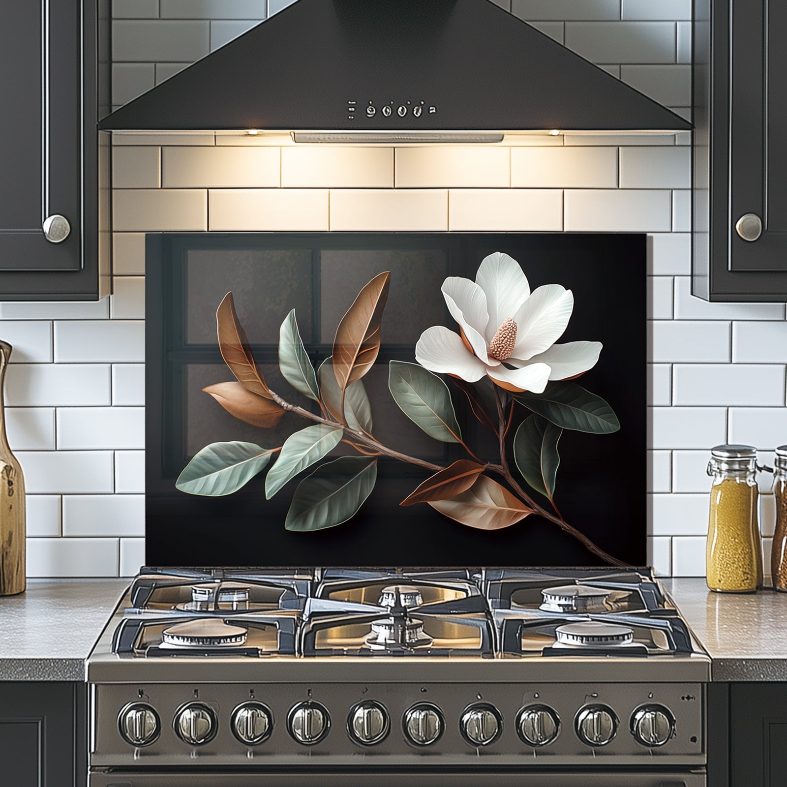 magnolia Tempered Glass Backsplash For Kitchen Behind Stove,Stove Back ...