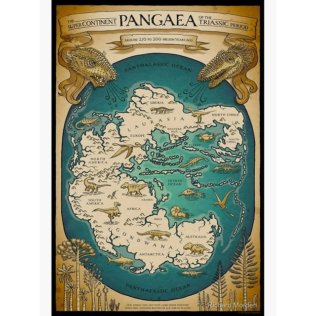 map of the supercontinent Pangaea Poster Framed-unframed - Walmart.com