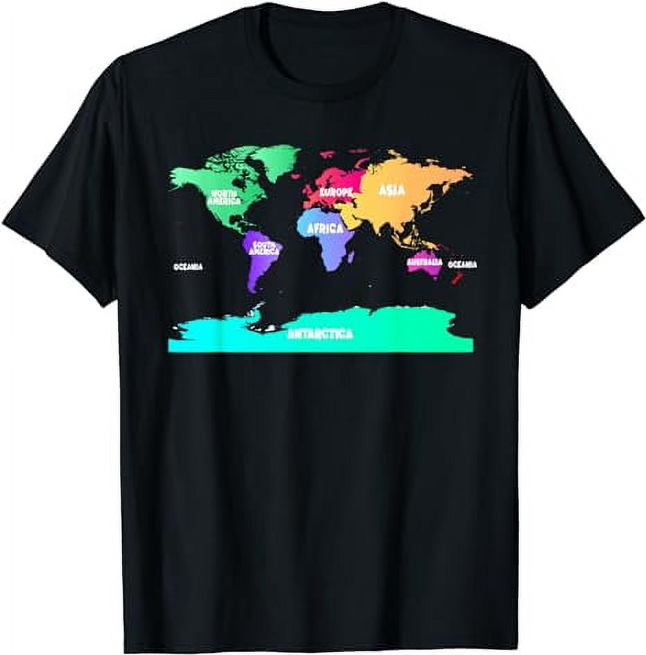 map of the world ,names of all continents t-shirt T-Shirt - Walmart.com