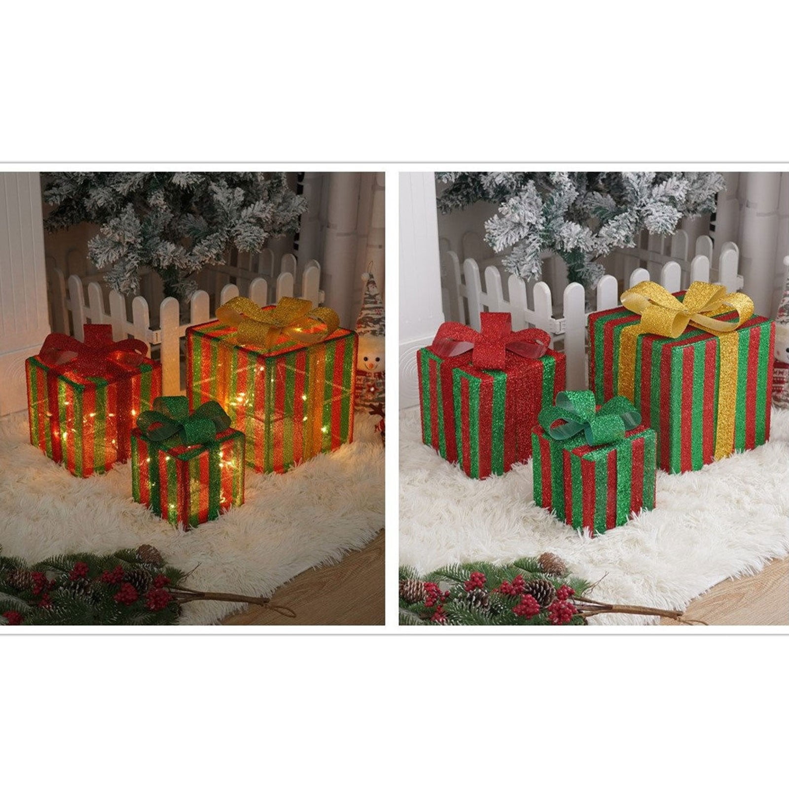 marioyuzhang Desktop Dress Up,Christmas Lighted Gift Boxes Set Of 3 LED ...