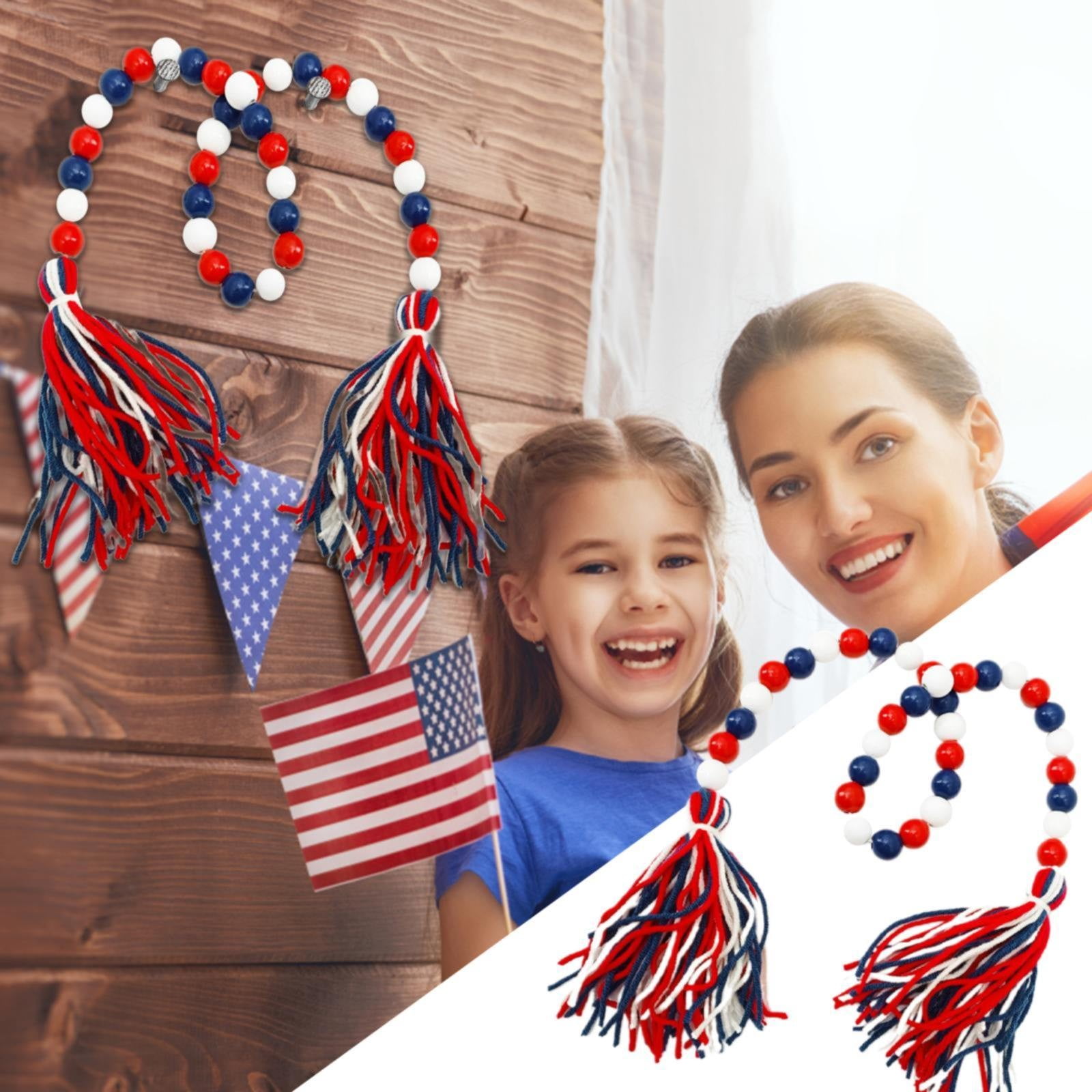 marioyuzhang Independence Day Wooden Bead String Red White Blue Wooden Beads Tassel Beading ...
