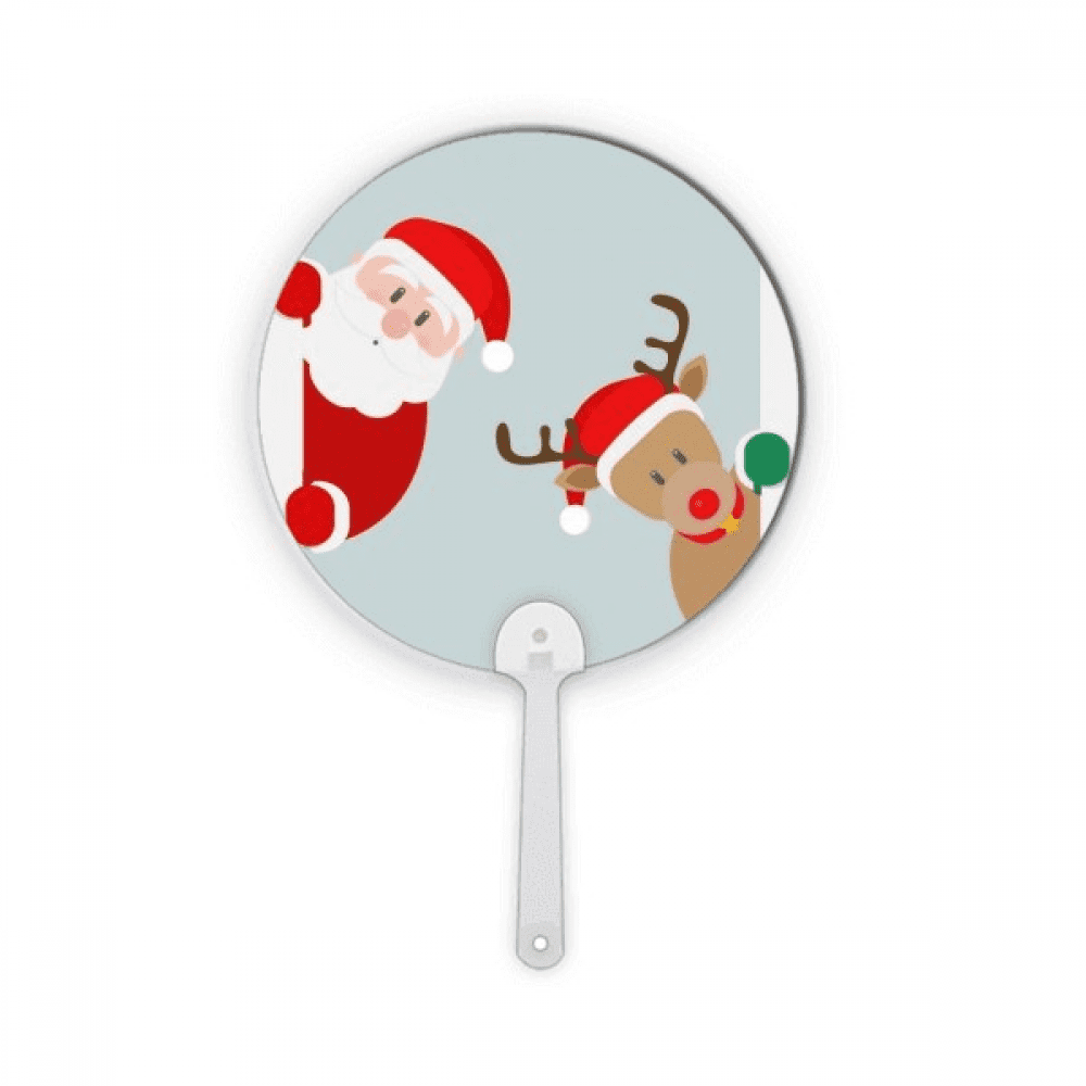 mas Santa Claus Elk Peep Plastic Round Handheld Fan Decorations Craft ...