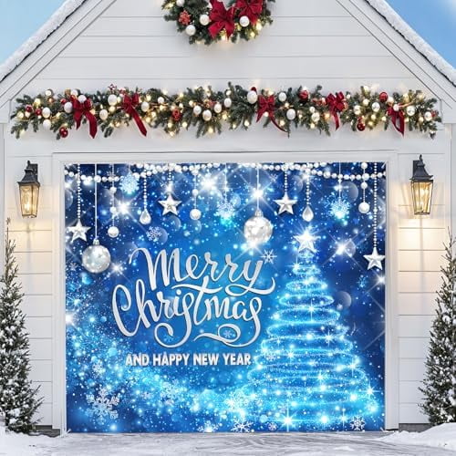 A massive 7 x 8 foot blue Christmas-themed banner designed to cover ...