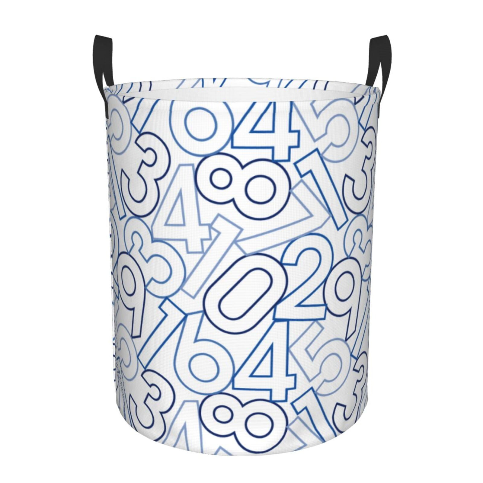 math number blue Round Laundry Basket, Laundry Hamper with Handle ...