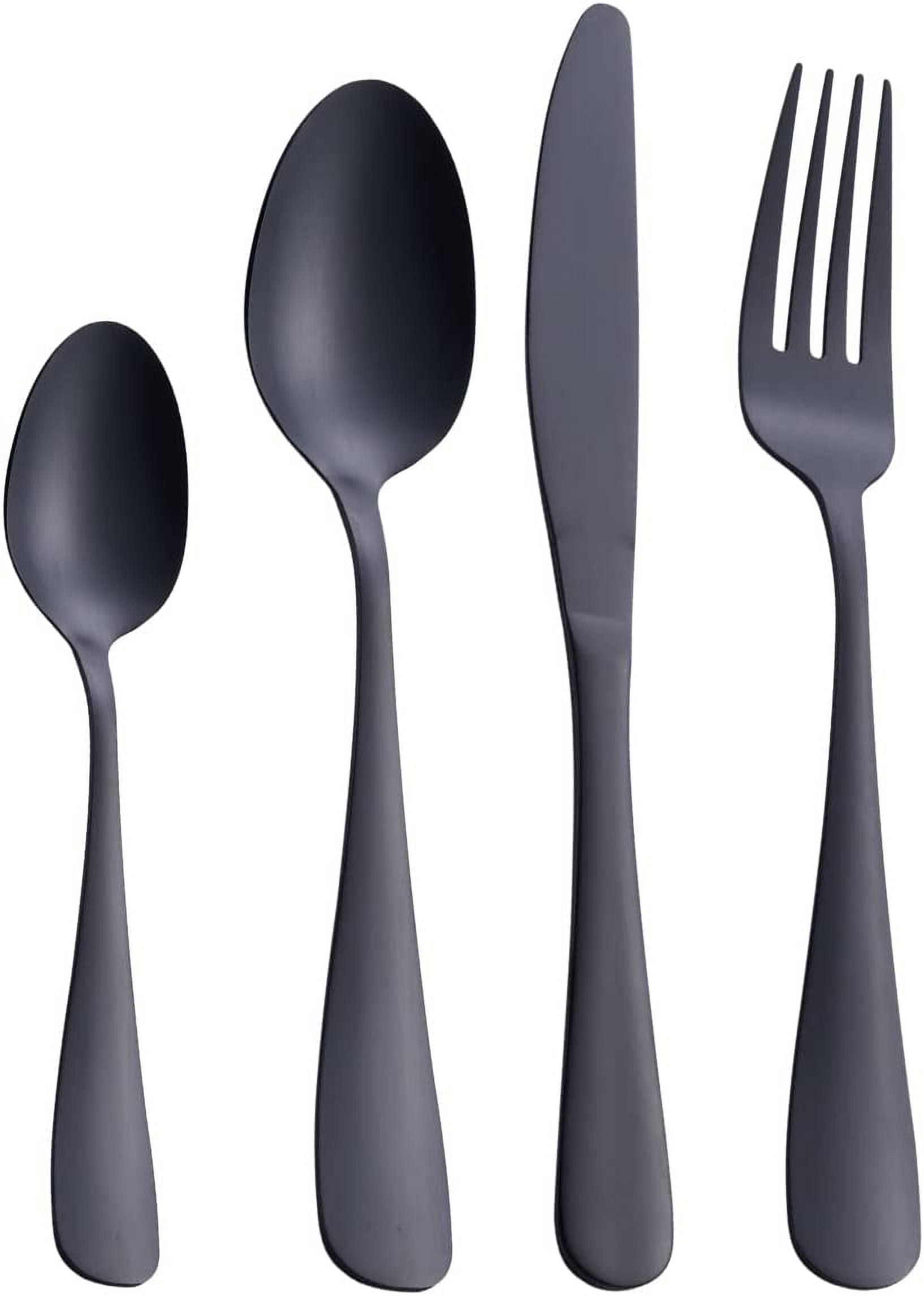 matte black silverware set, **24-piece stainless steel satin finish ...