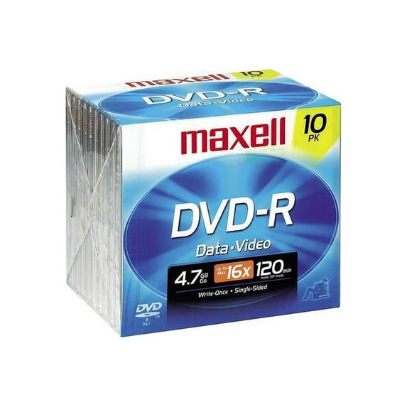 maxell 4.7GB 16X DVD-R 10 Packs Slimline Jewel Case Disc Model 638004 ...