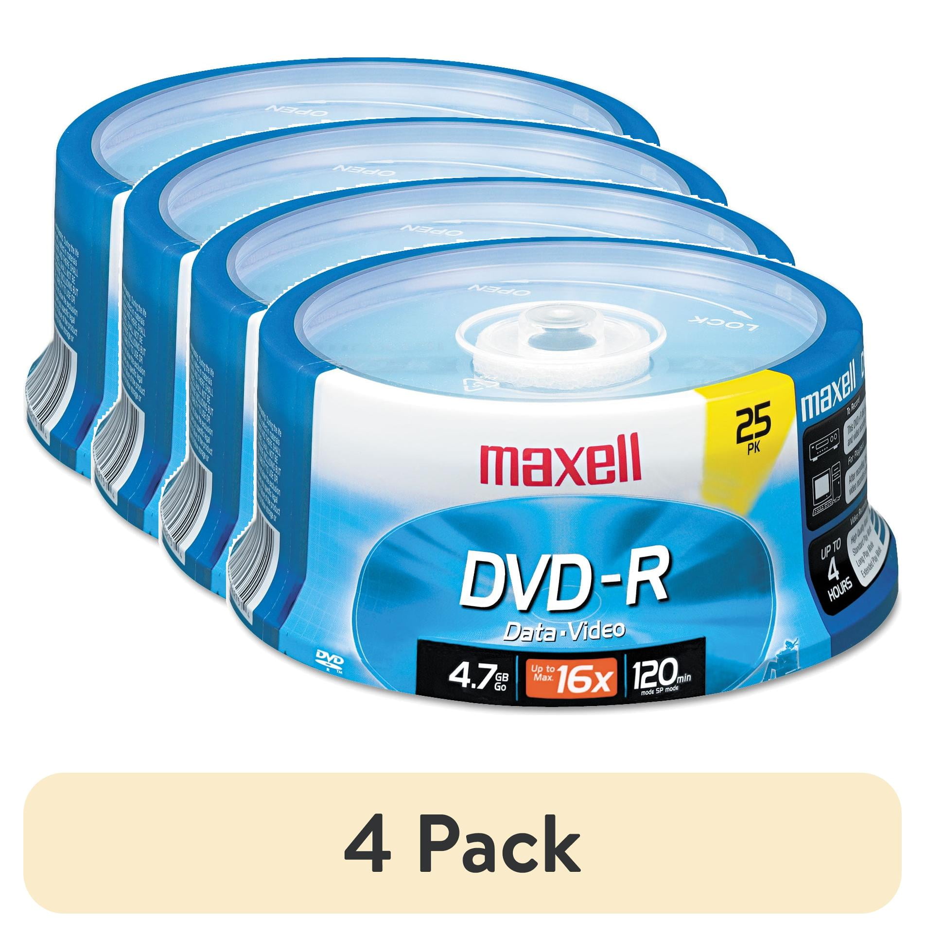 (4 pack) maxell 4.7GB 16X DVD-R 25 Packs Spindle Disc Model 638010 ...