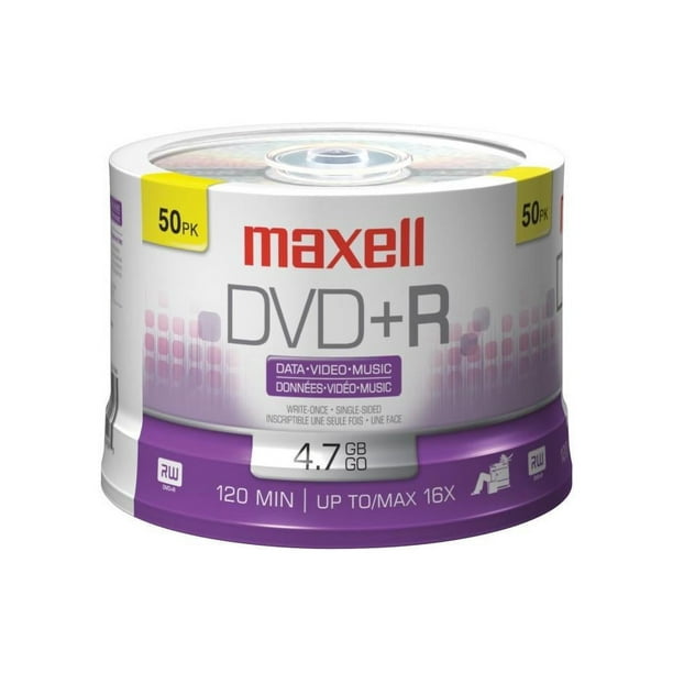 maxell 4.7GB 16X DVD+R 50 Packs Spindle Disc Model 639013 - Walmart ...