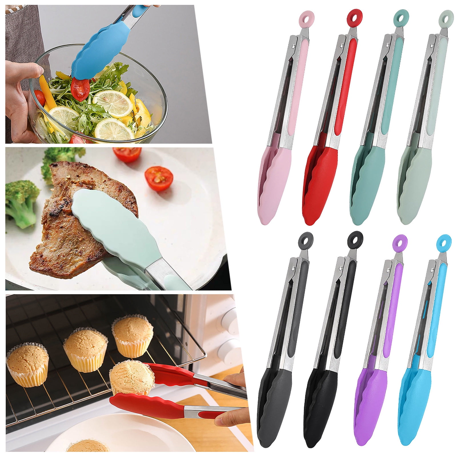 maxiaoxia 9-Inch Silicone Kitchen Tongs, Locking Silicone Tongs ...