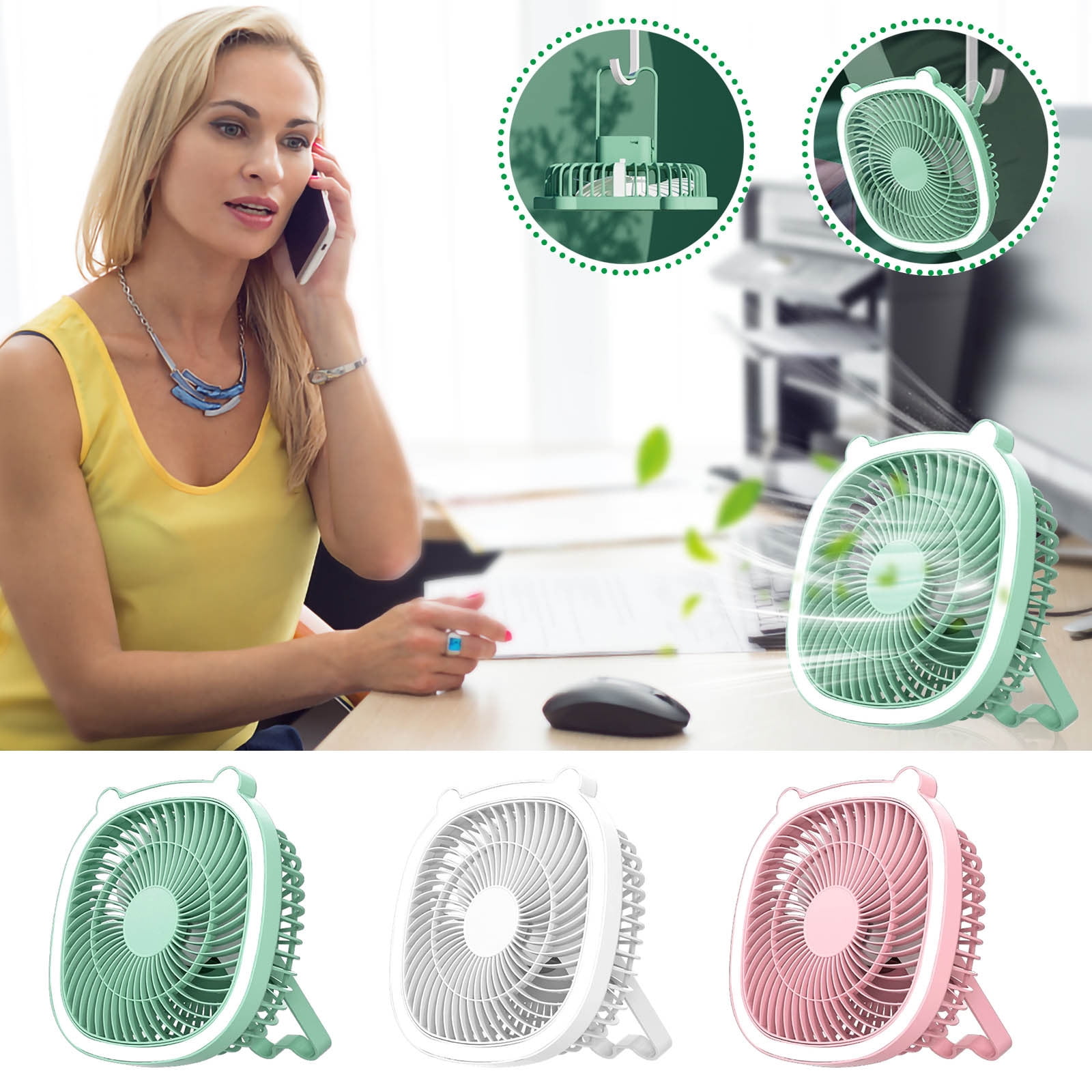 maxiaoxia Desktop Fashion And Convenient Mute 3-speed Fan Night Light ...