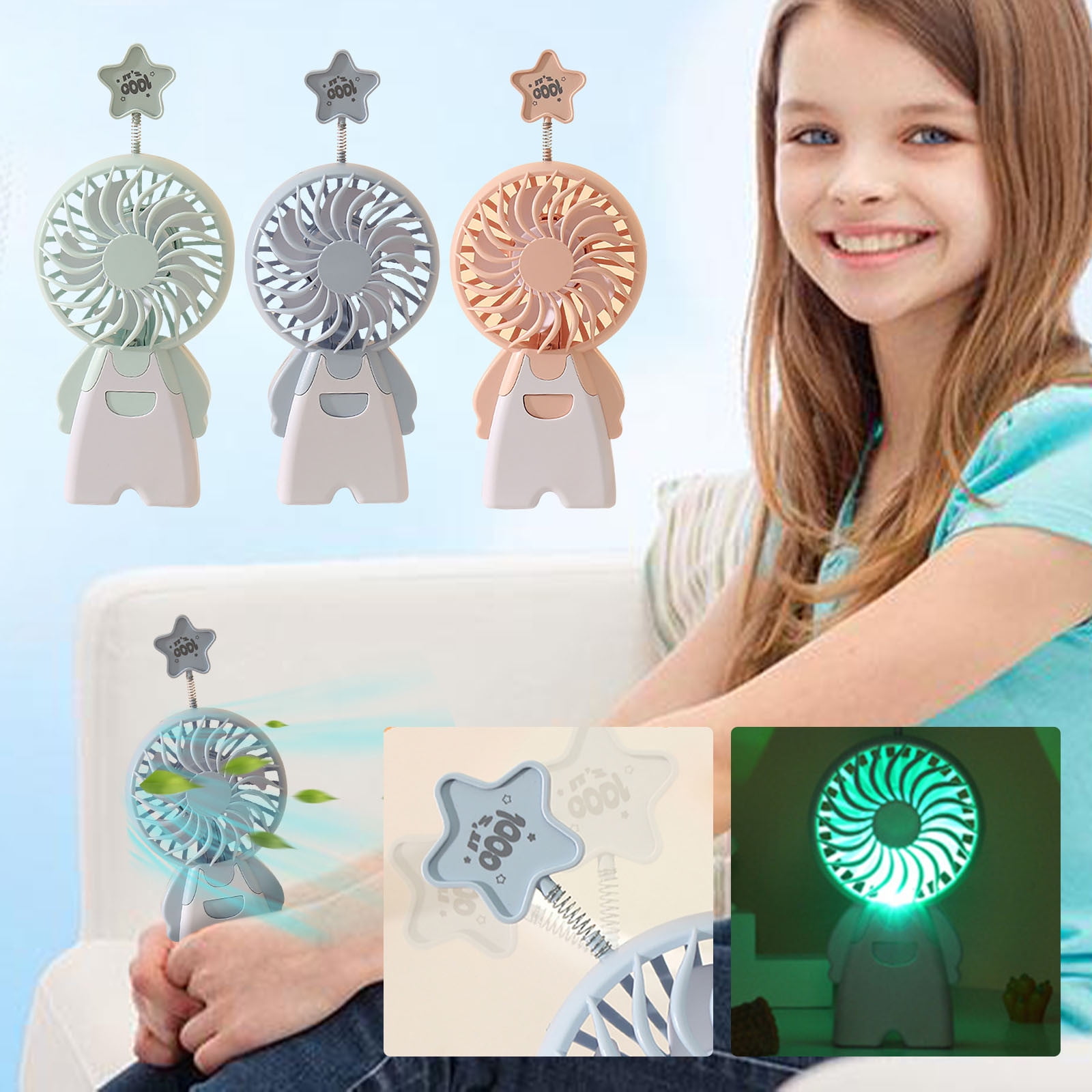 maxiaoxia Elastic Star Fan Colorful Light Mesh Cover Mini Rechargeable ...