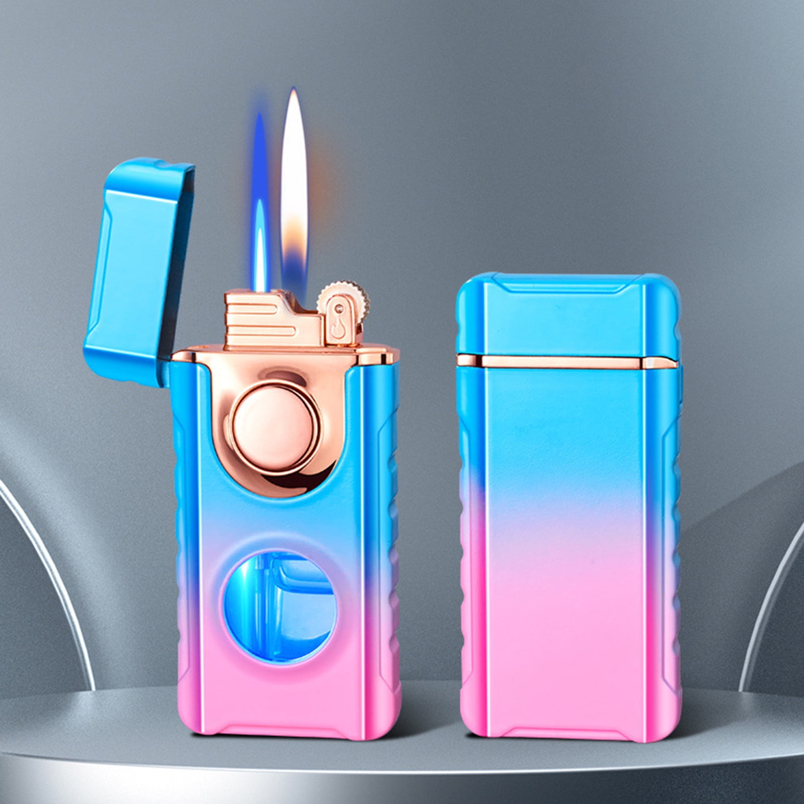 maxiaoxia Flame Lighter With LED Blue Light Visible Tank Windproof Gas ...