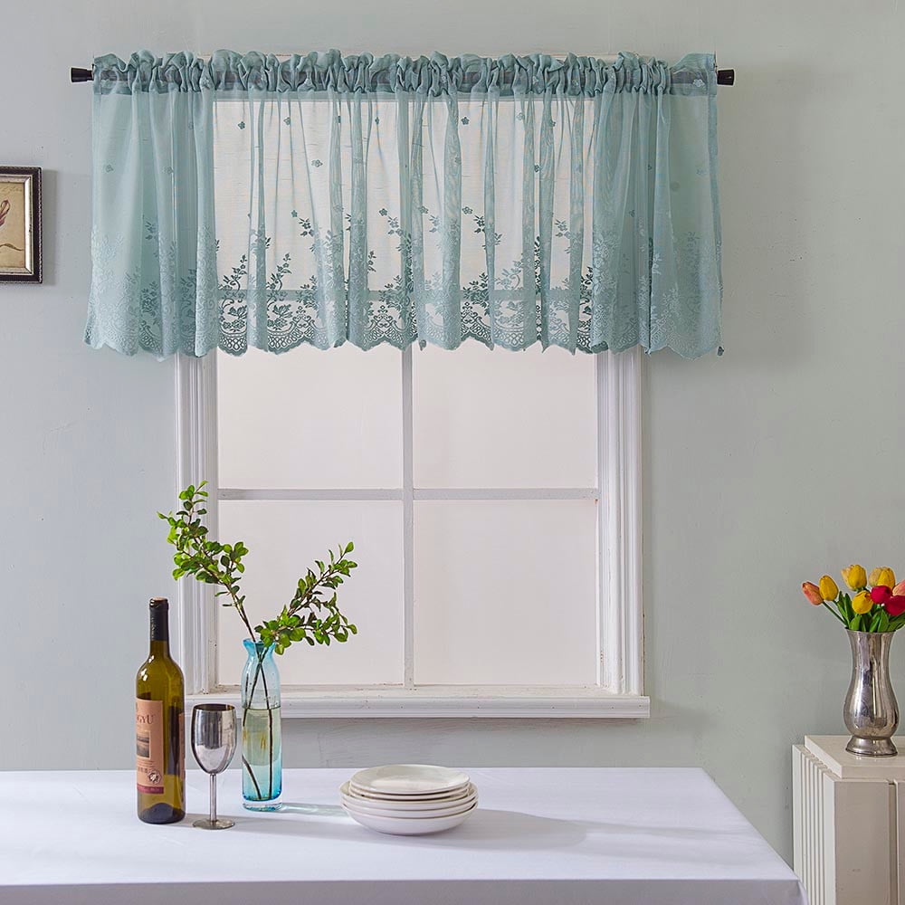 maxiaoxia Lace Curtain Valances for Windows, 51x16 Inch Embroidered ...