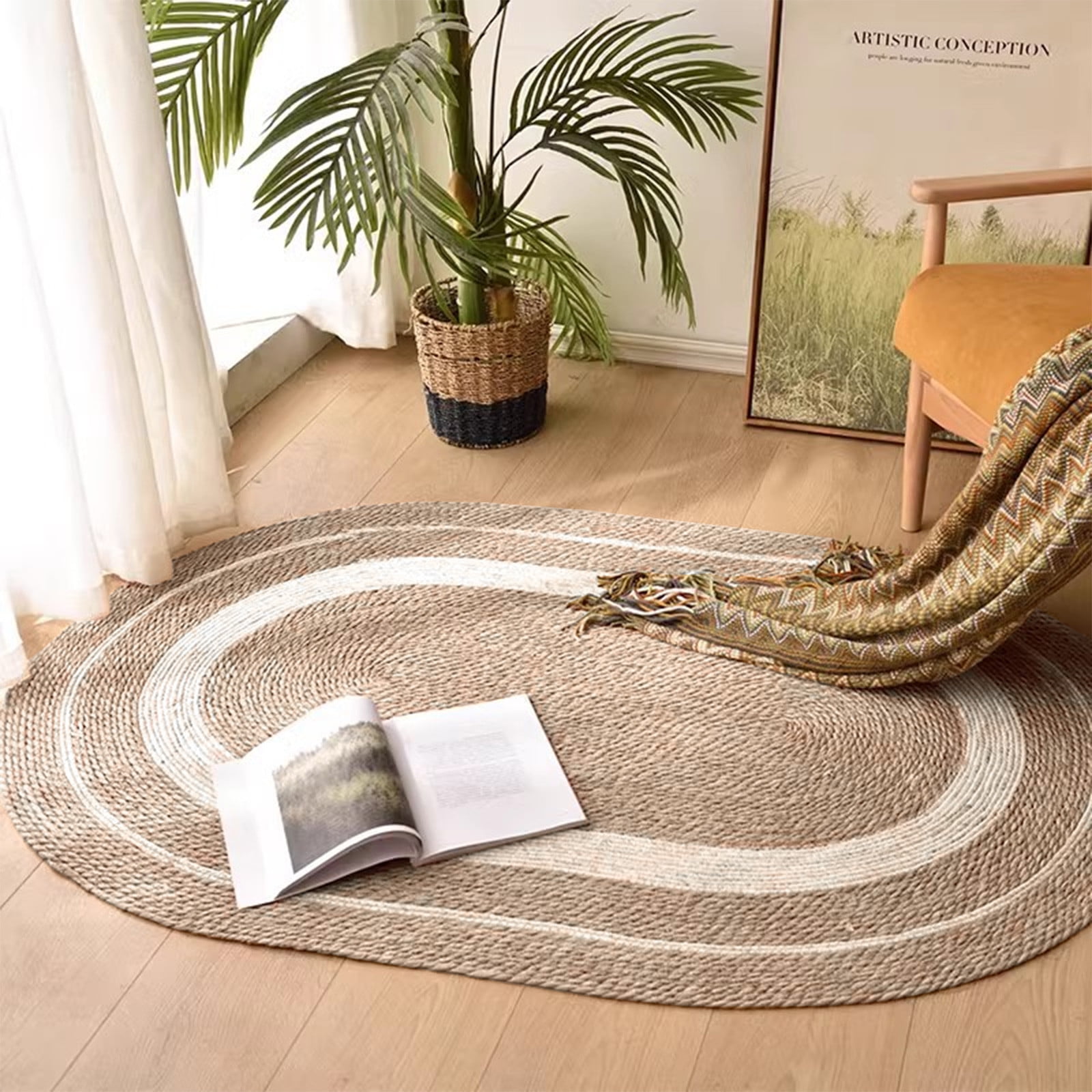 maxiaoxia Rattan Plaited Plaited Grass Rope Home Multi-purpose Oval ...