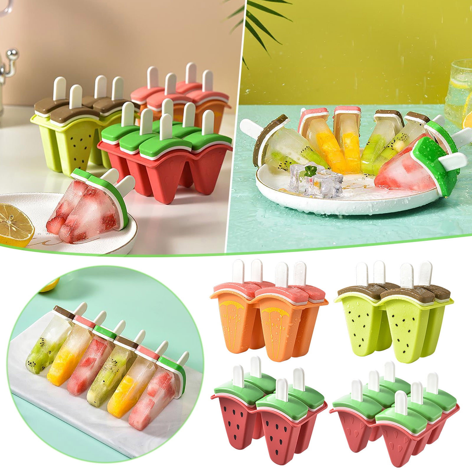 maxiaoxia Watermelon Ice Popsicle Molds, 4 Holes Watermelon Shaped Ice ...