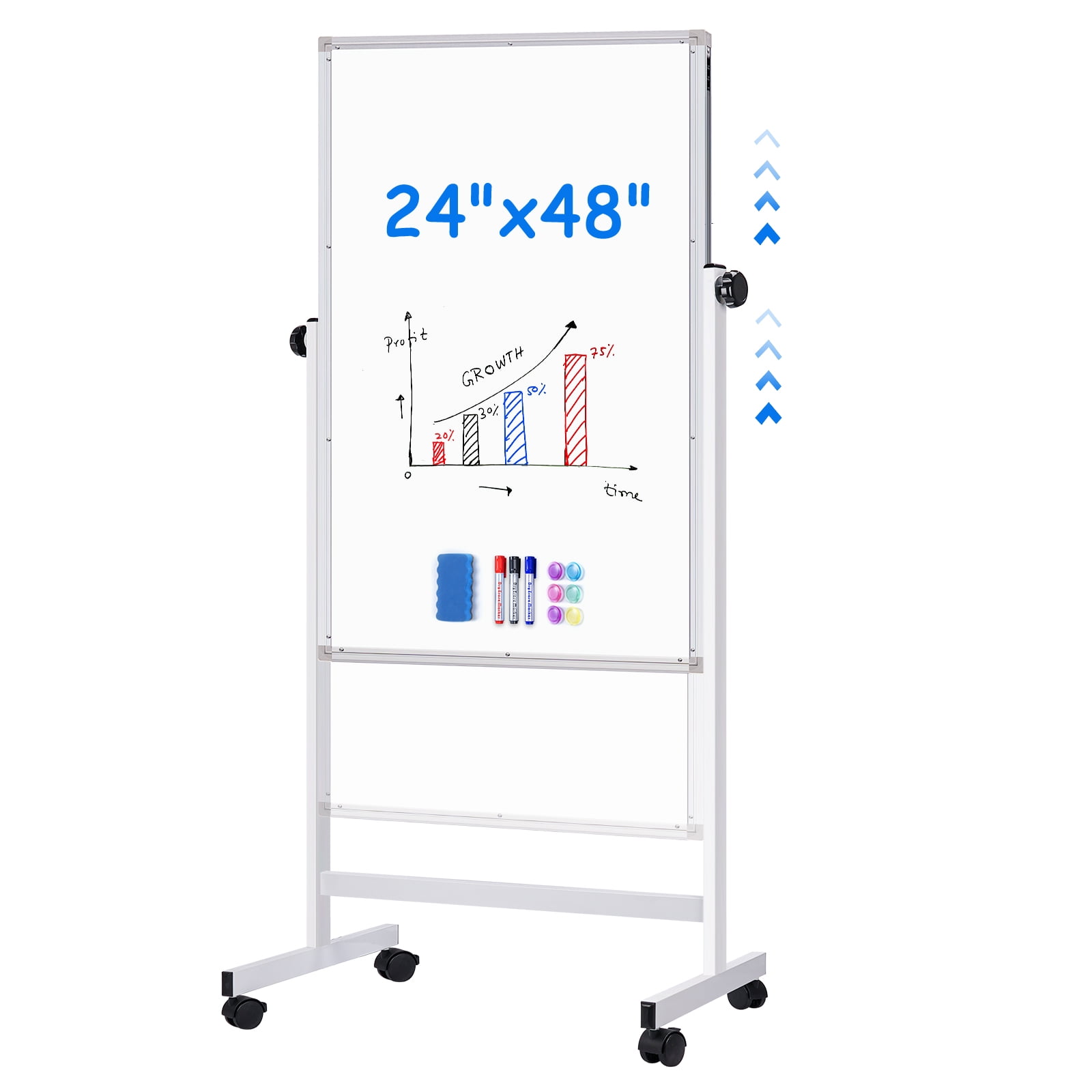 maxtek Rolling White Board, 48 x 24 Height Adjustable Whiteboard on ...