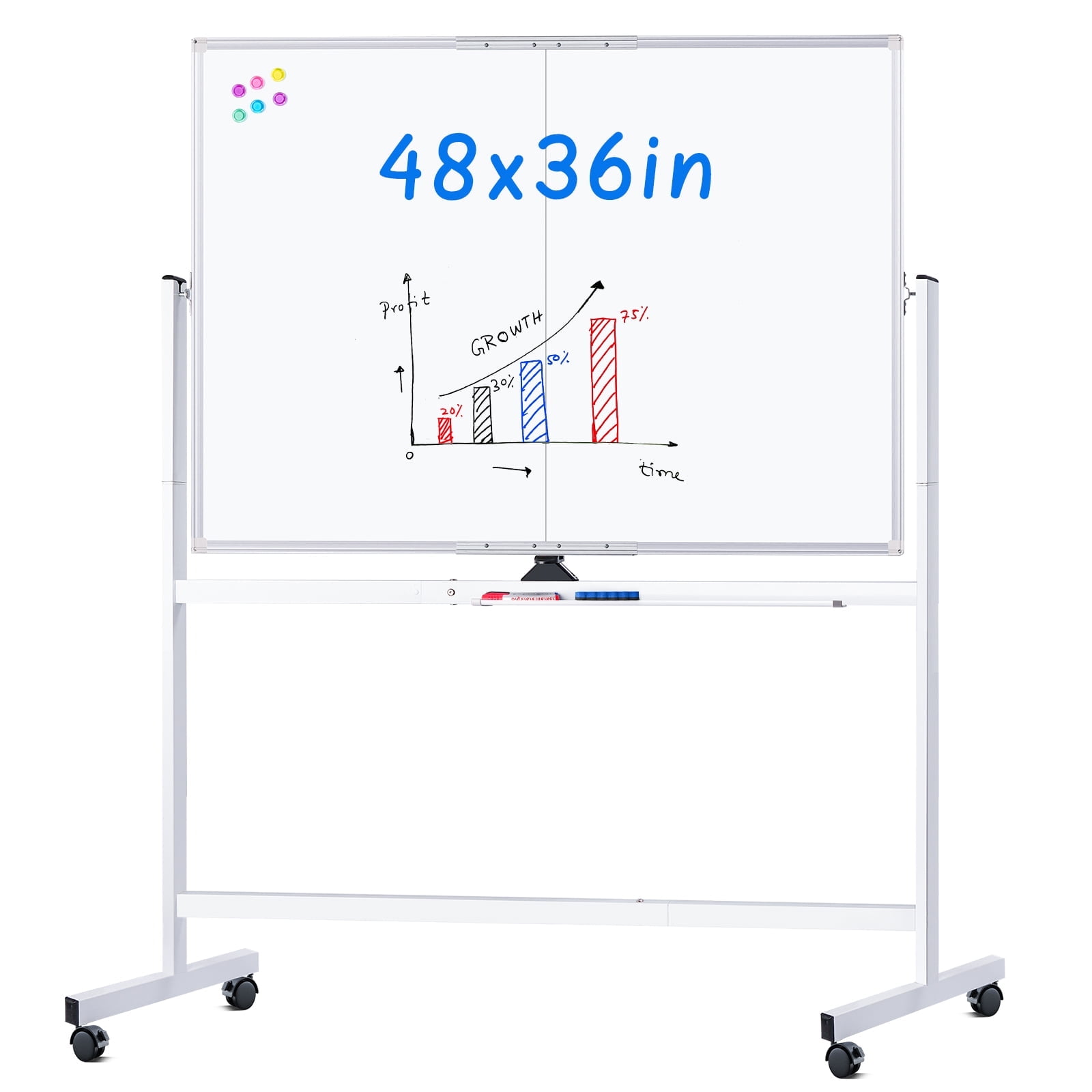 Maxtek Rolling Whiteboard, 48x36 Large Magnetic White Board with Stands ...