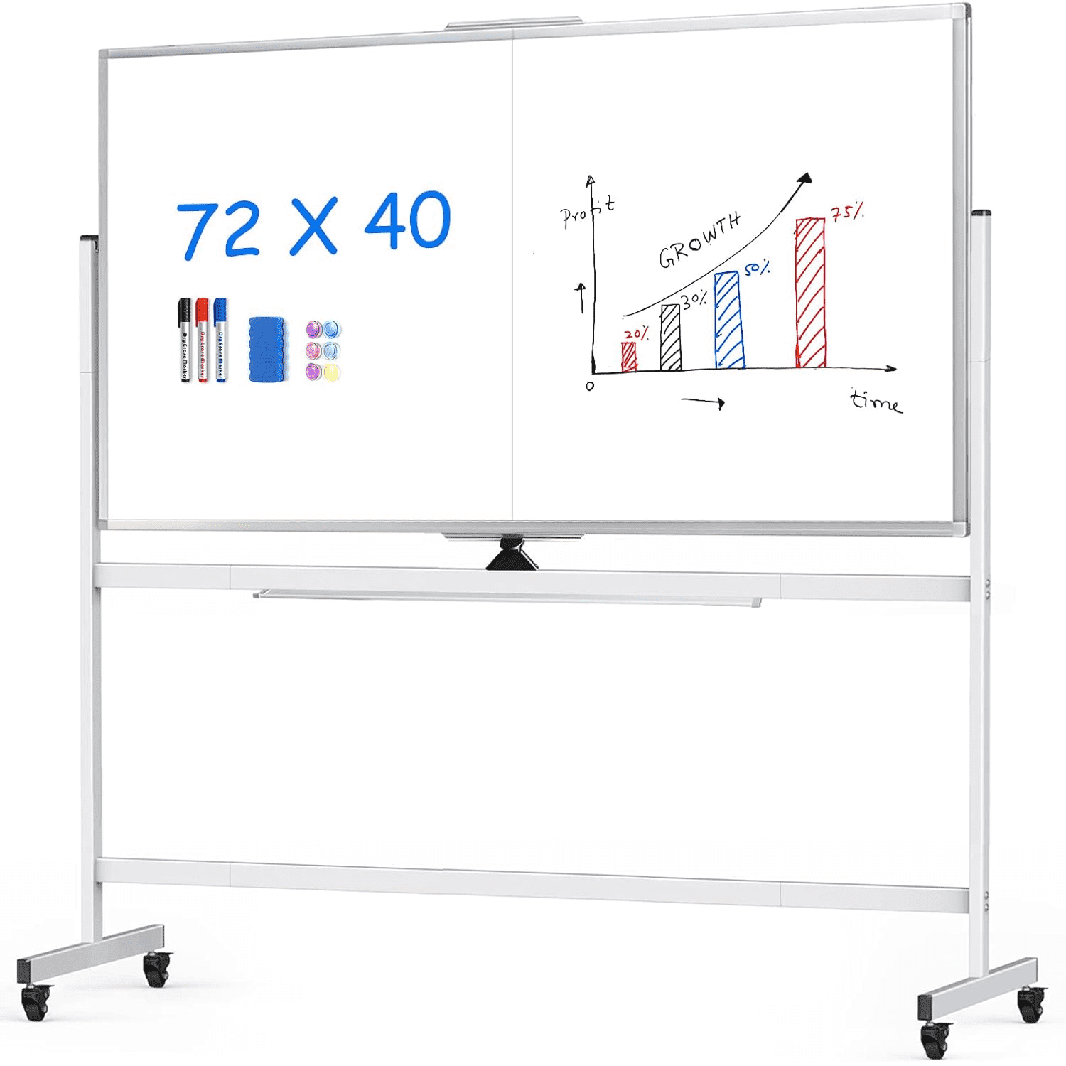Maxtek Rolling Whiteboard, 72x40 Large Double-Sided White Board Dry ...