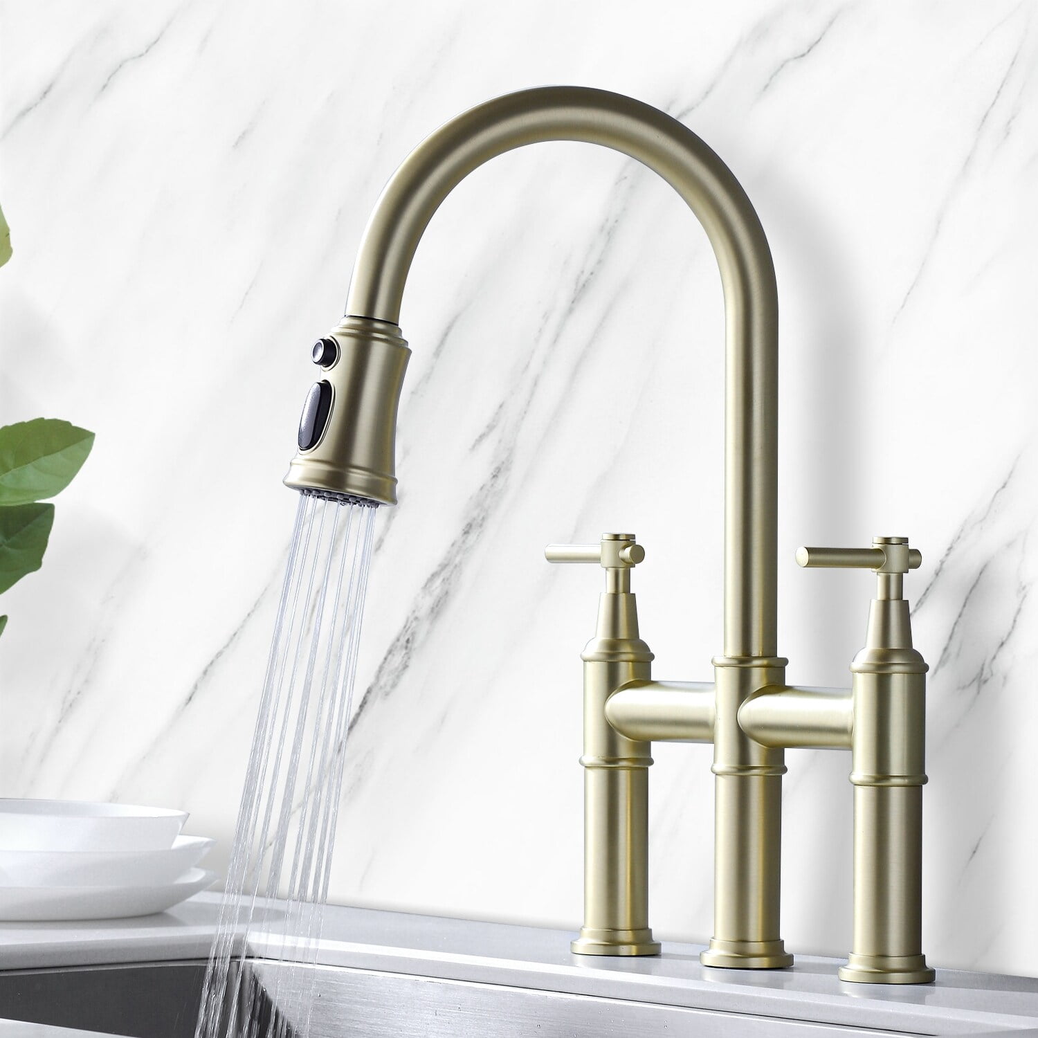 maxwellbathroomandki Transitional Bridge Kitchen Faucet with Pull-Down ...