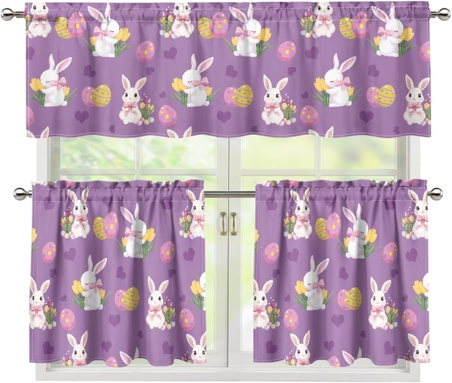 mayuai Easter Bunny 3Pcs Kitchen Curtains Set Blue Window Valance Set ...