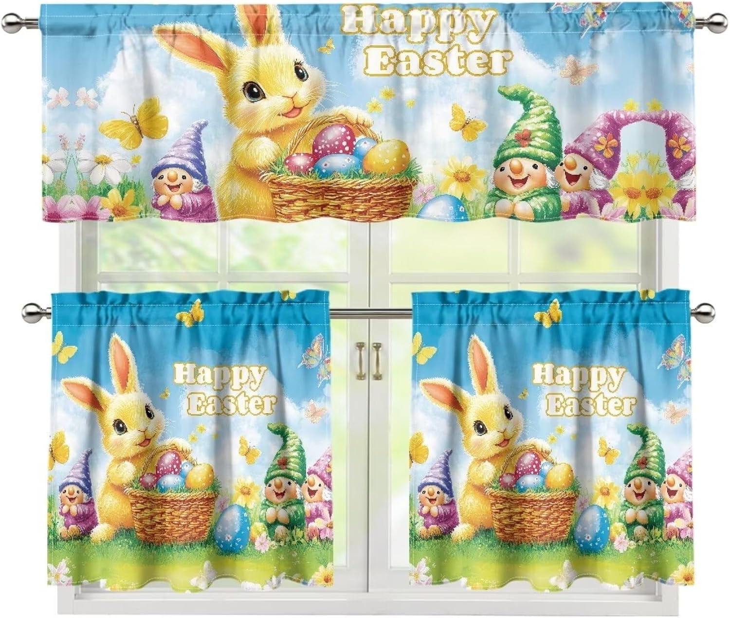 mayuai Easter Bunny Eggs Kitchen Curtains Sets Cute Valance for Kitchen ...