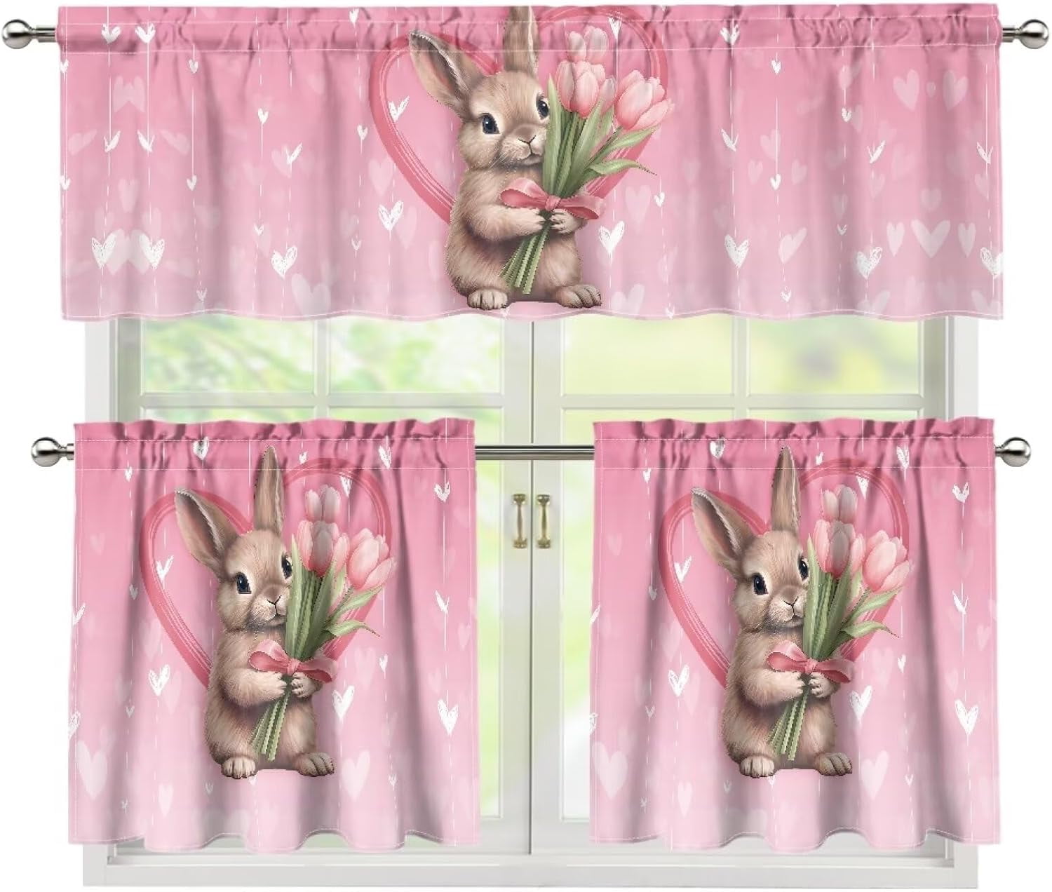 mayuai Easter Rabbit Kitchen Window Valance Curtain Set, Tulip ...