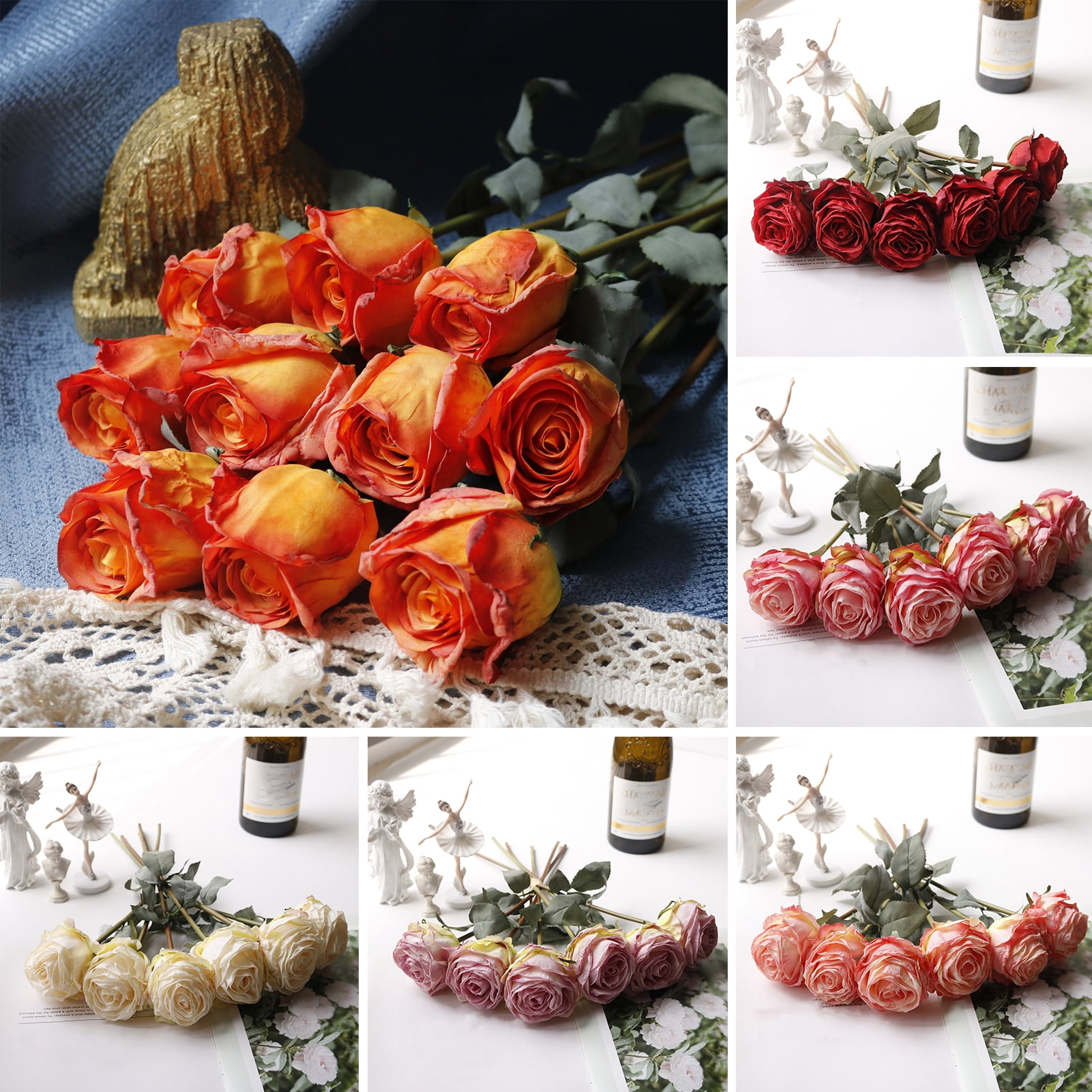 mdesiwst Artificial Rose Flower Realistic Faux Silk Rose with Stem for ...