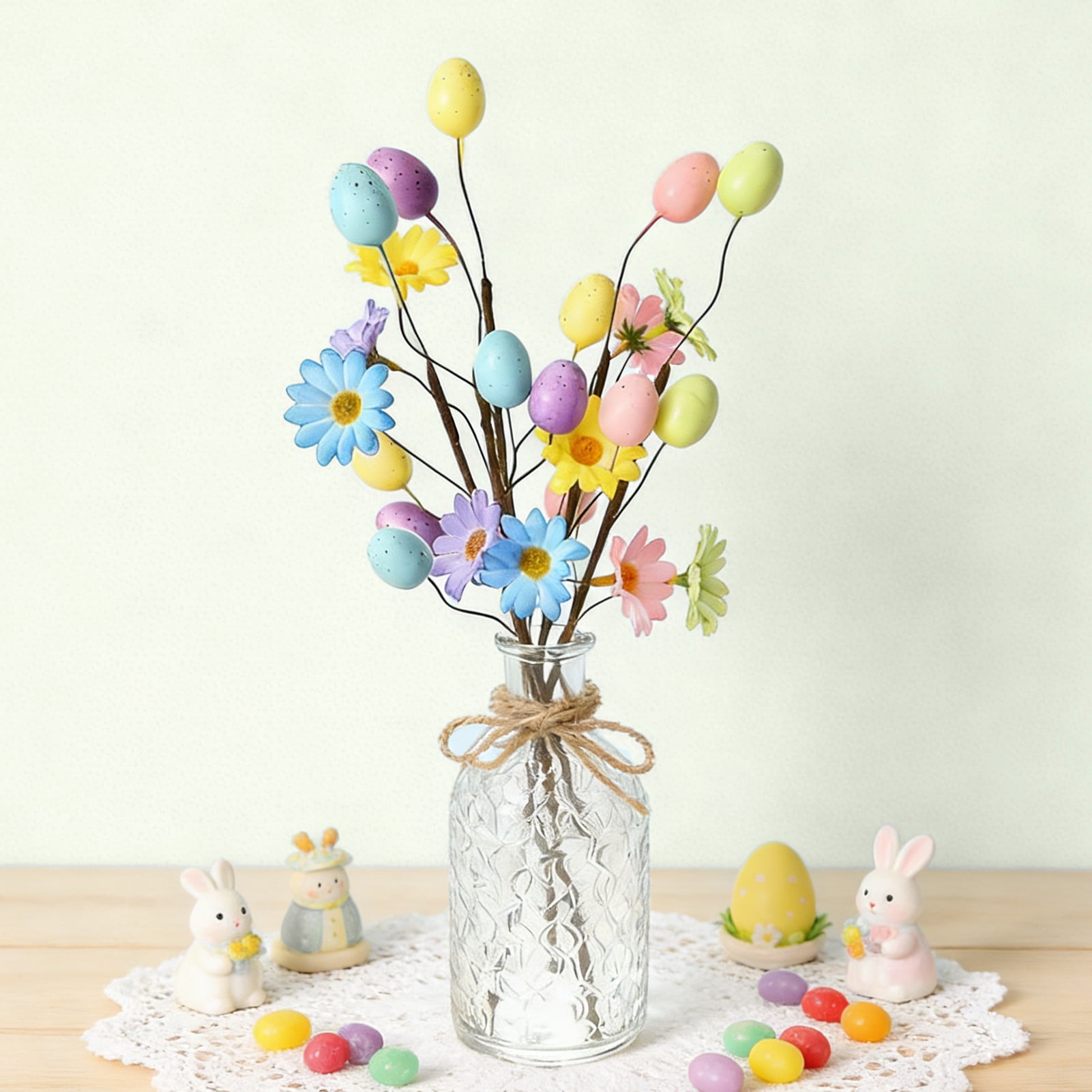 mdesiwst Easter Egg Picks Spring Artificial Flower Branch with Colorful ...