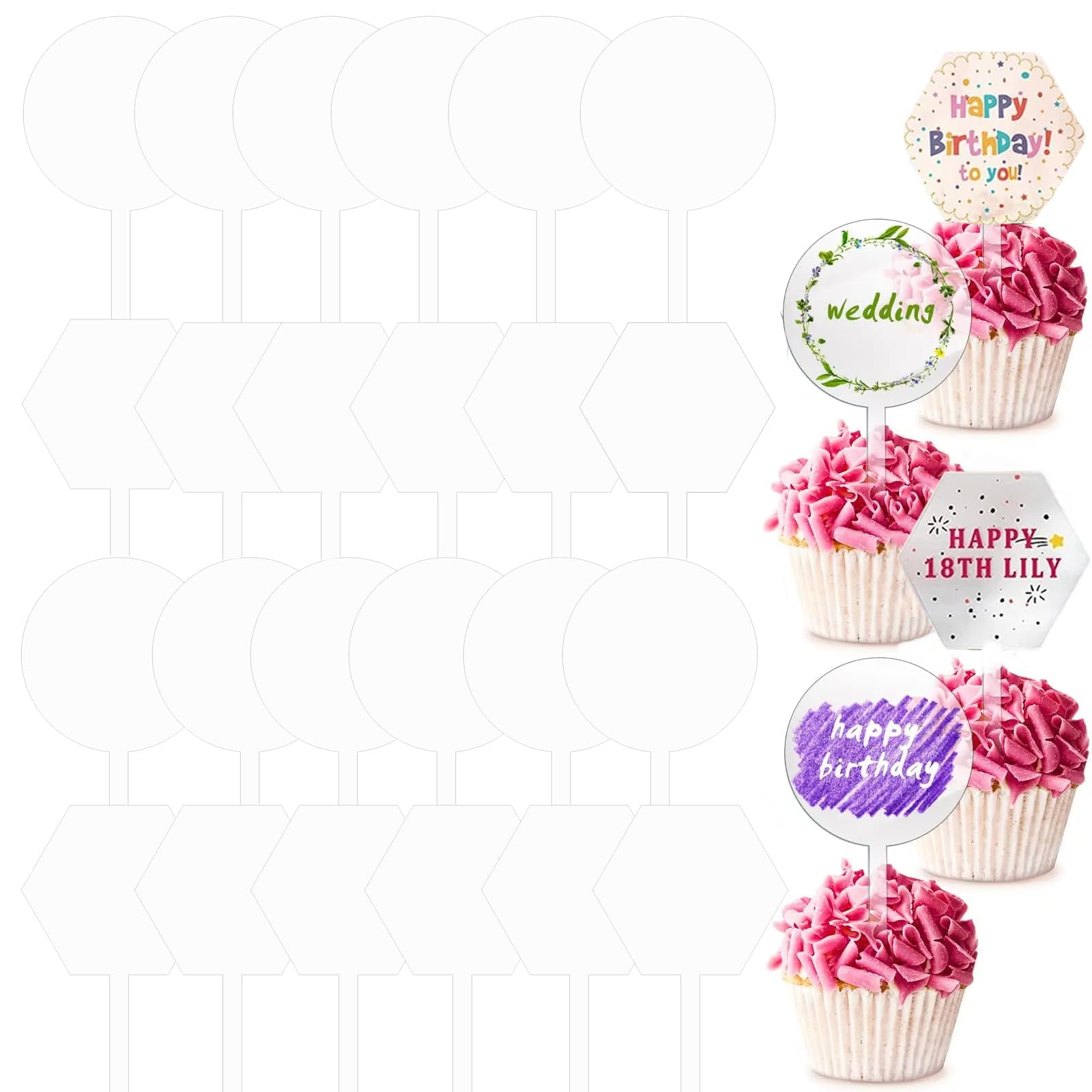 mdgfge 20Pcs Clear SCH4 Acrylic Cupcake Toppers Blank Cupcake Toppers ...